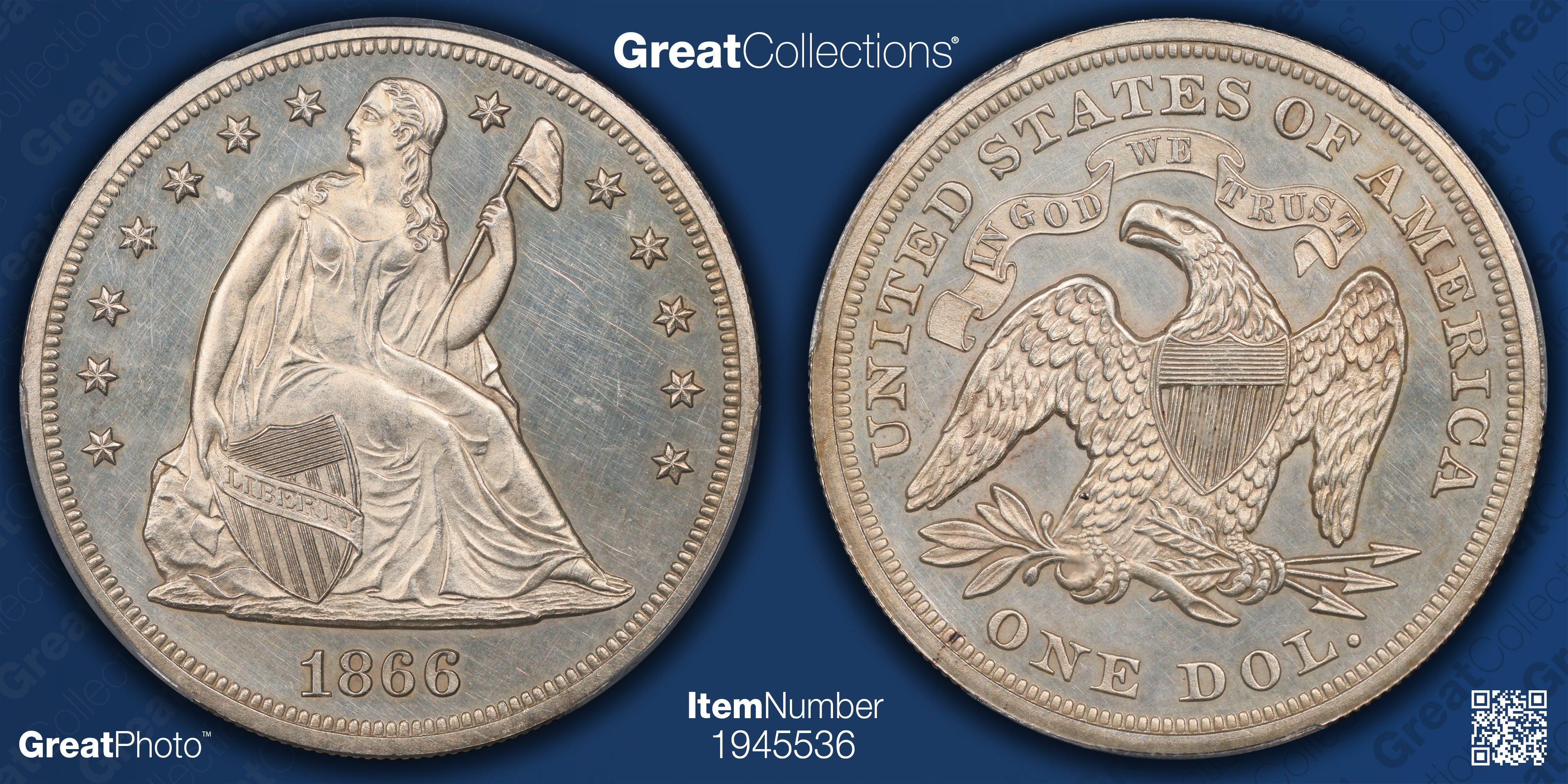 1866 Seated Liberty Silver Dollar Motto PCGS Proof-61 (Item 1945536 ...