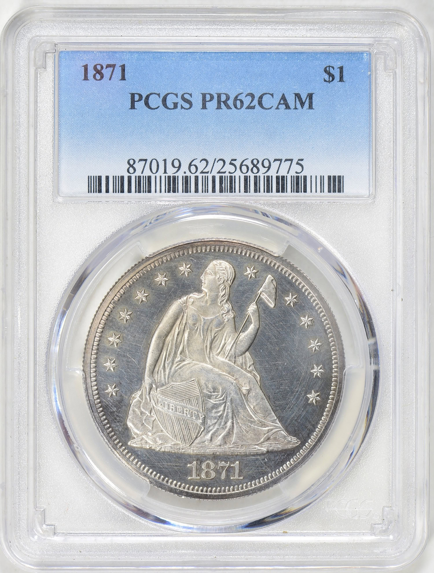 1871 Seated Liberty Silver Dollar PCGS Proof-62 CAMEO (Item 1945543 ...