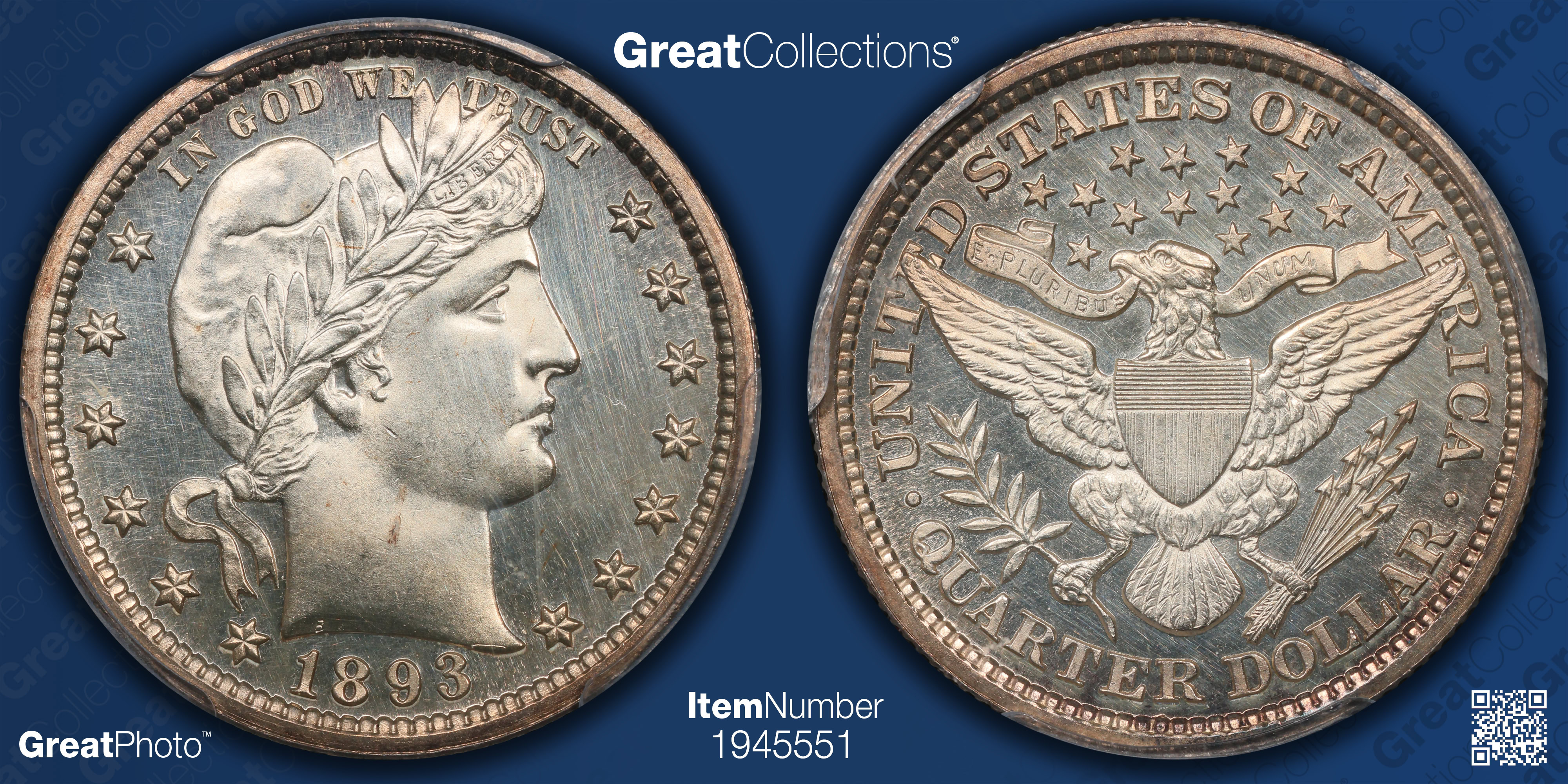 1893 Barber Quarter PCGS Proof-62 (Item 1945551) | GreatCollections ...