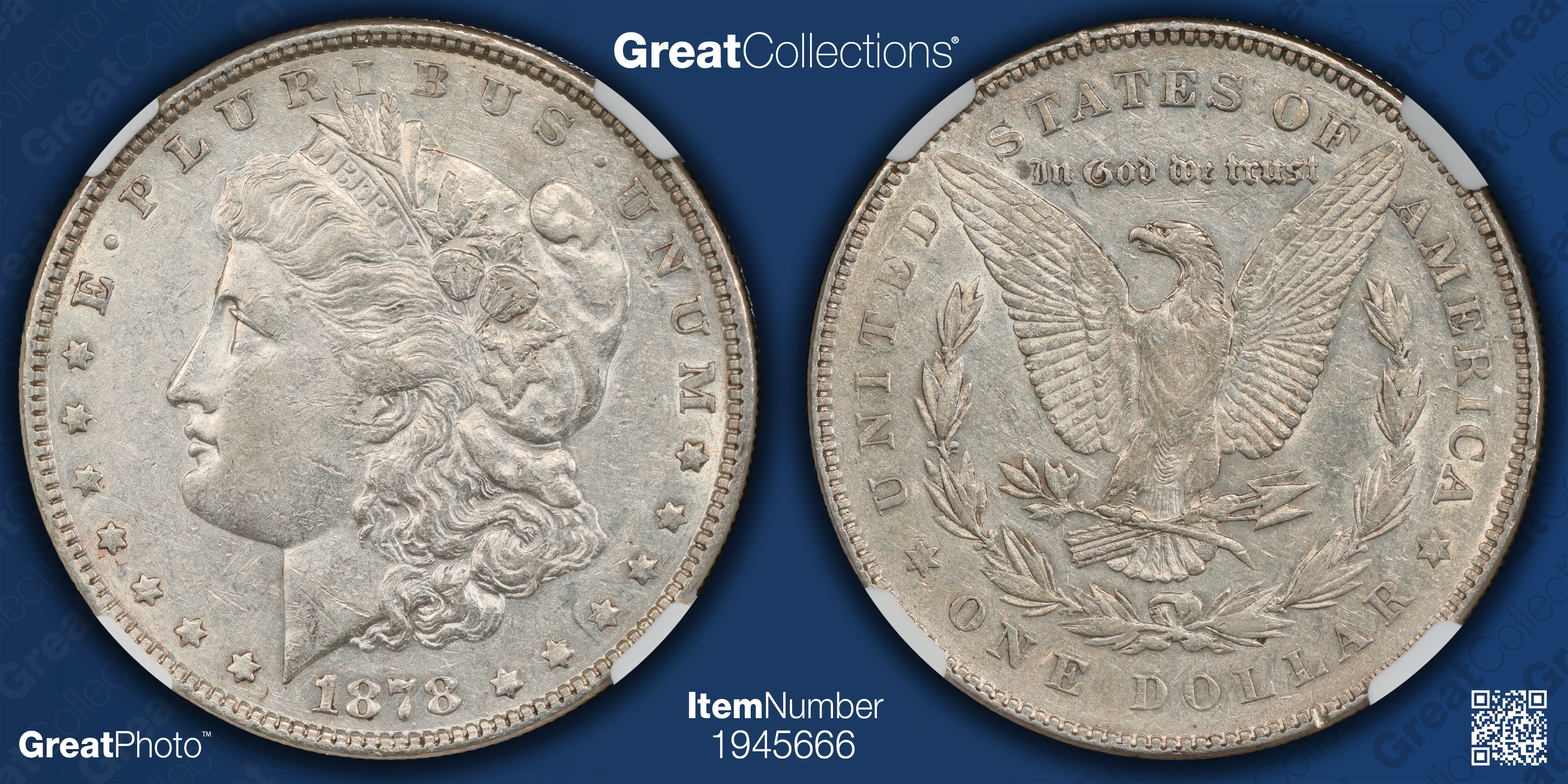 1878 Morgan Silver Dollar 7 Tailfeathers, Reverse of 1878 NGC AU-50 ...