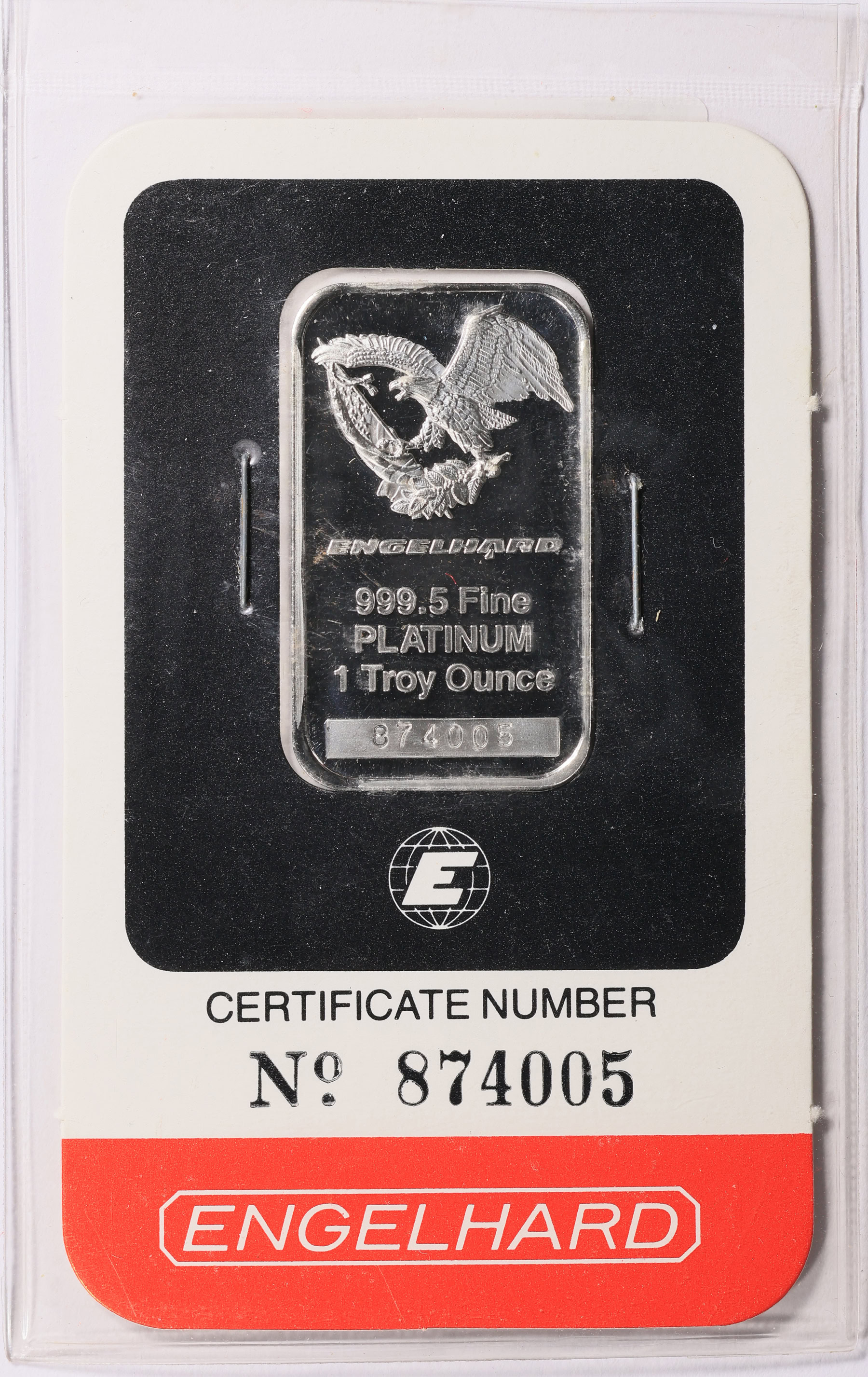 ND Platinum 1oz Engelhard Ingot/Bar Uncertified in Card of Issue (APtW ...