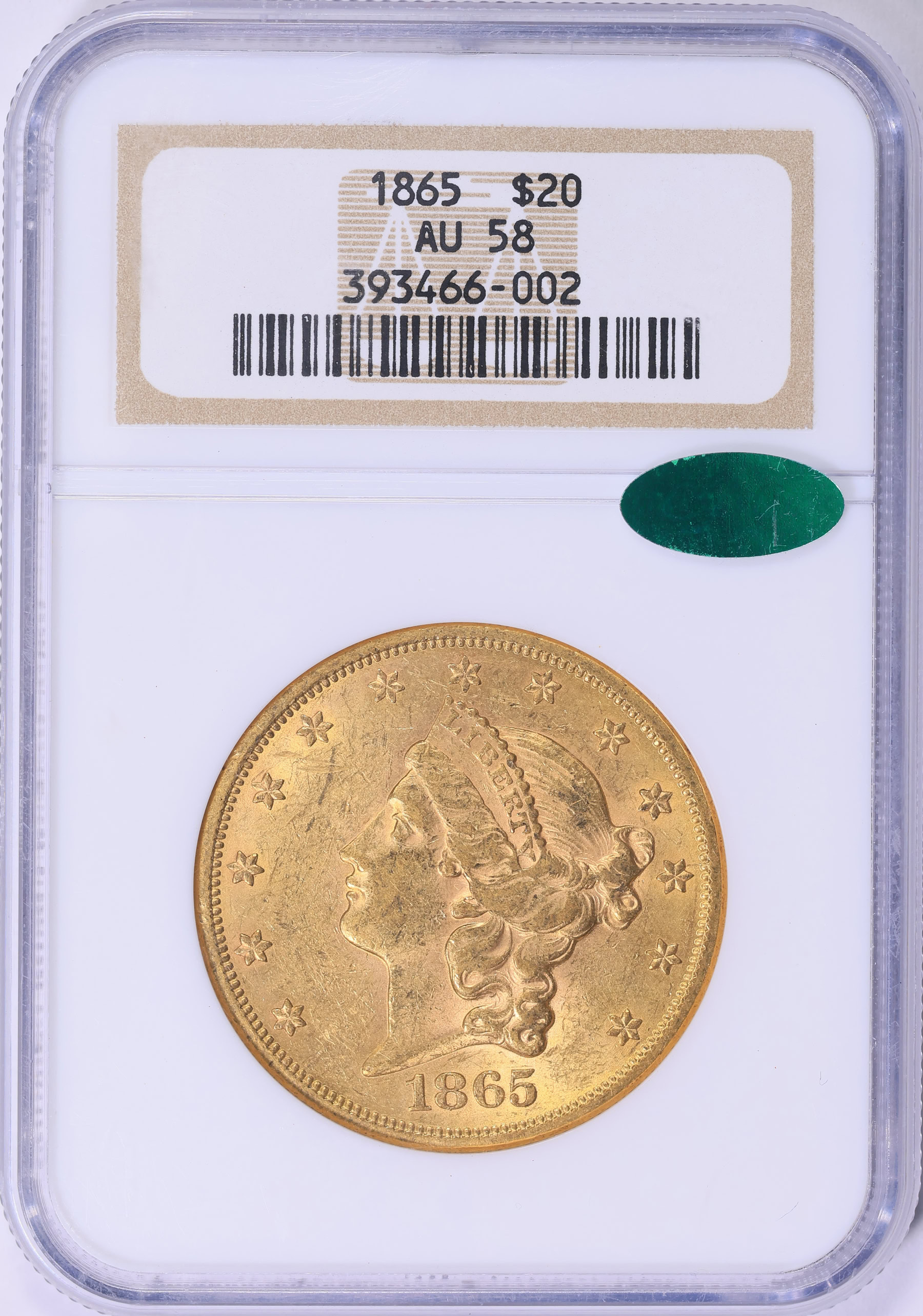 1865 Liberty Gold Double Eagle NGC AU-58 (CAC Green) (Item 1945853 ...