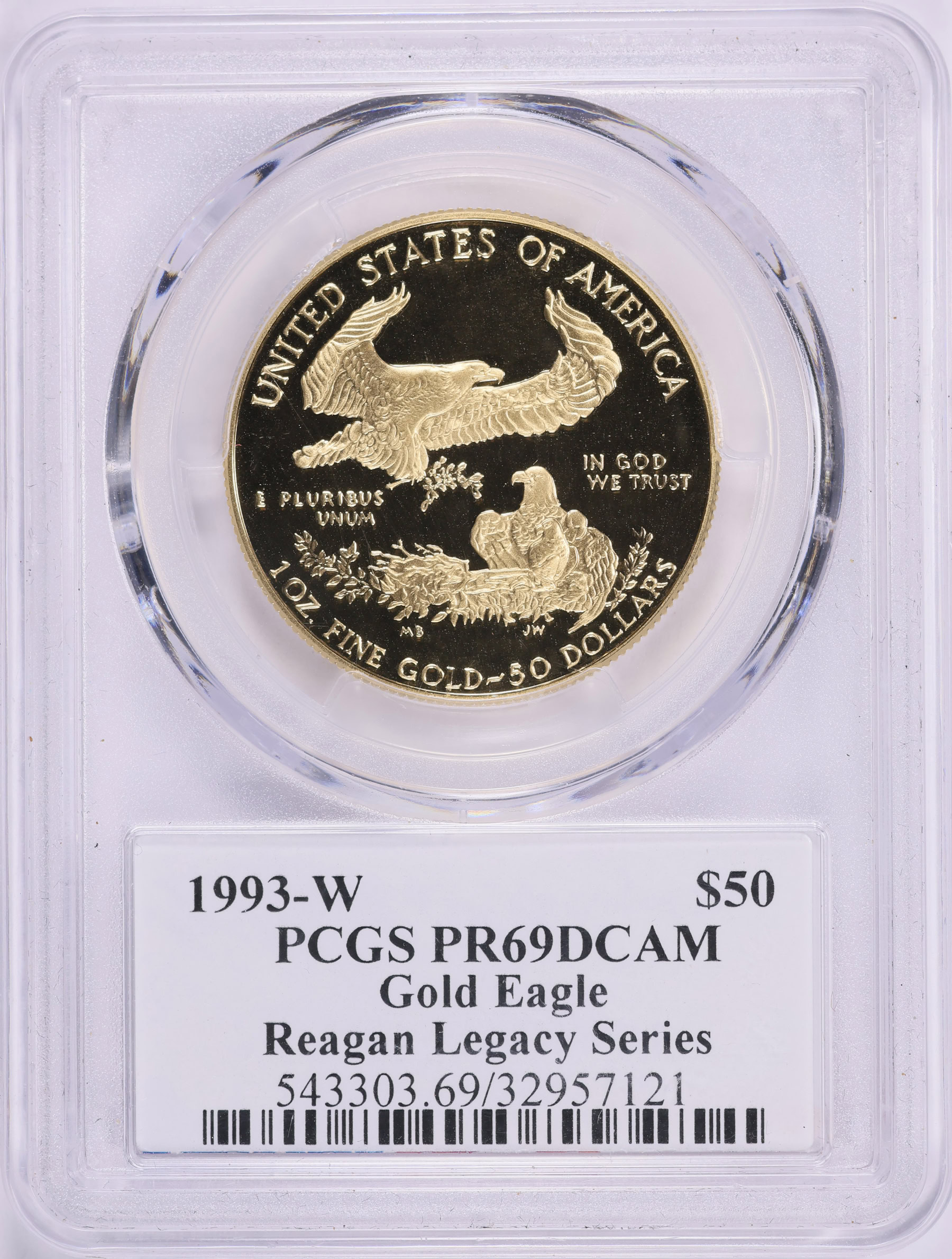 1993-W $50 One-Ounce Gold American Eagle Reagan Legacy Series PCGS Proof-69 DCAM (Michael Reagan ...