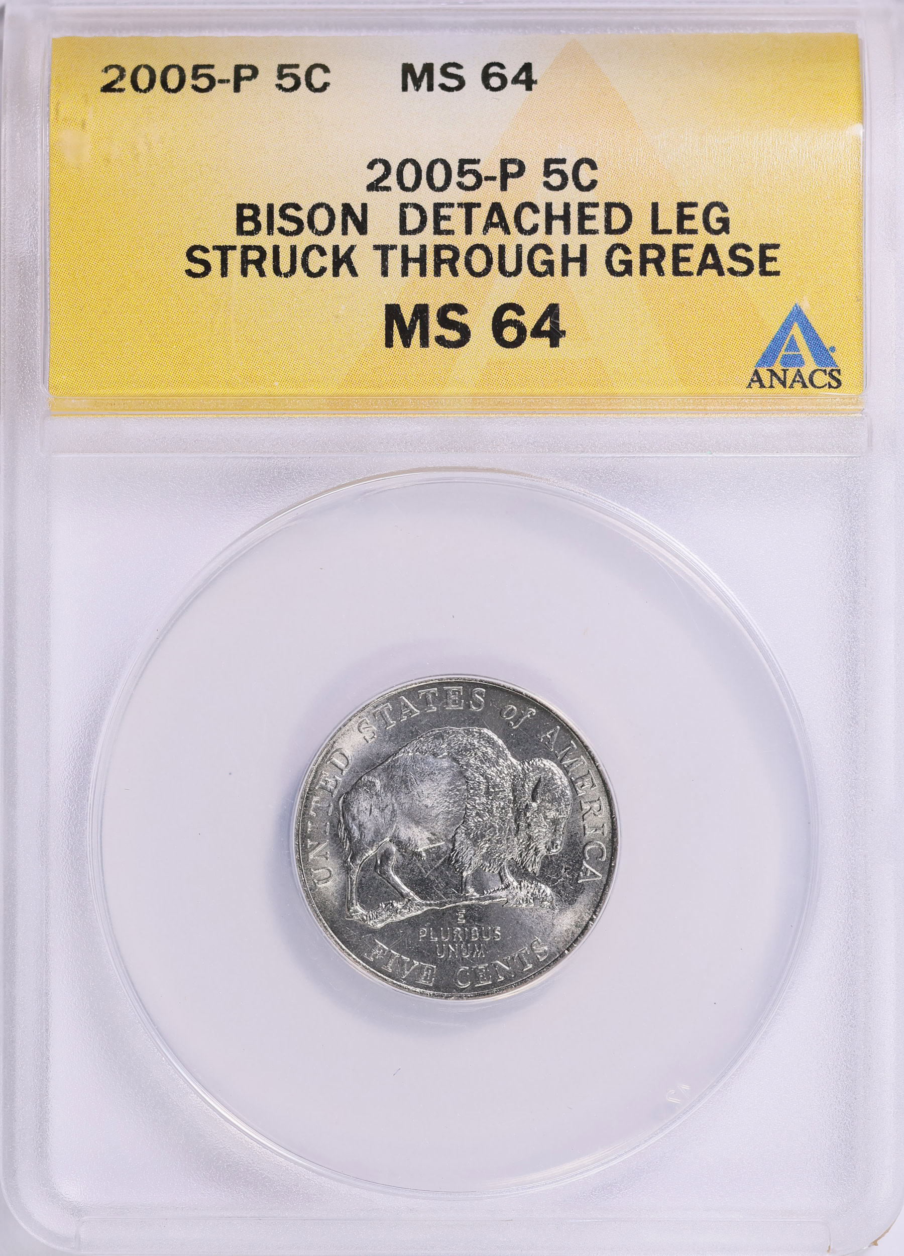 Mint Error 2005-P Jefferson Nickel American Bison Detached Leg Struck ...