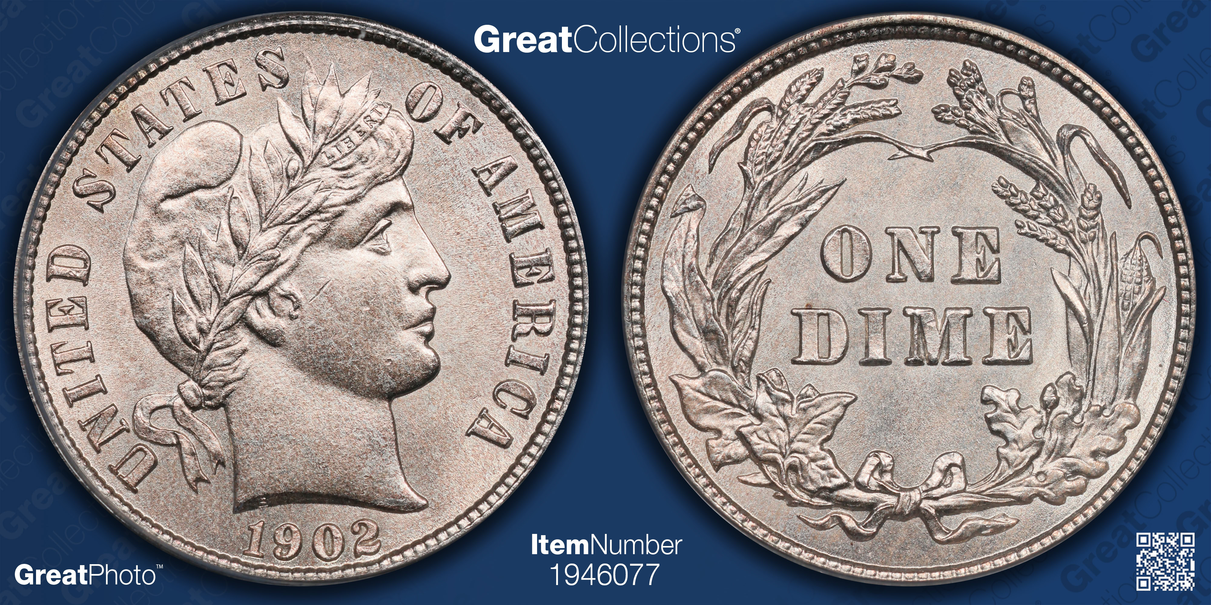 1902 Barber Dime ANACS MS-61 (Item 1946077) | GreatCollections Coin ...