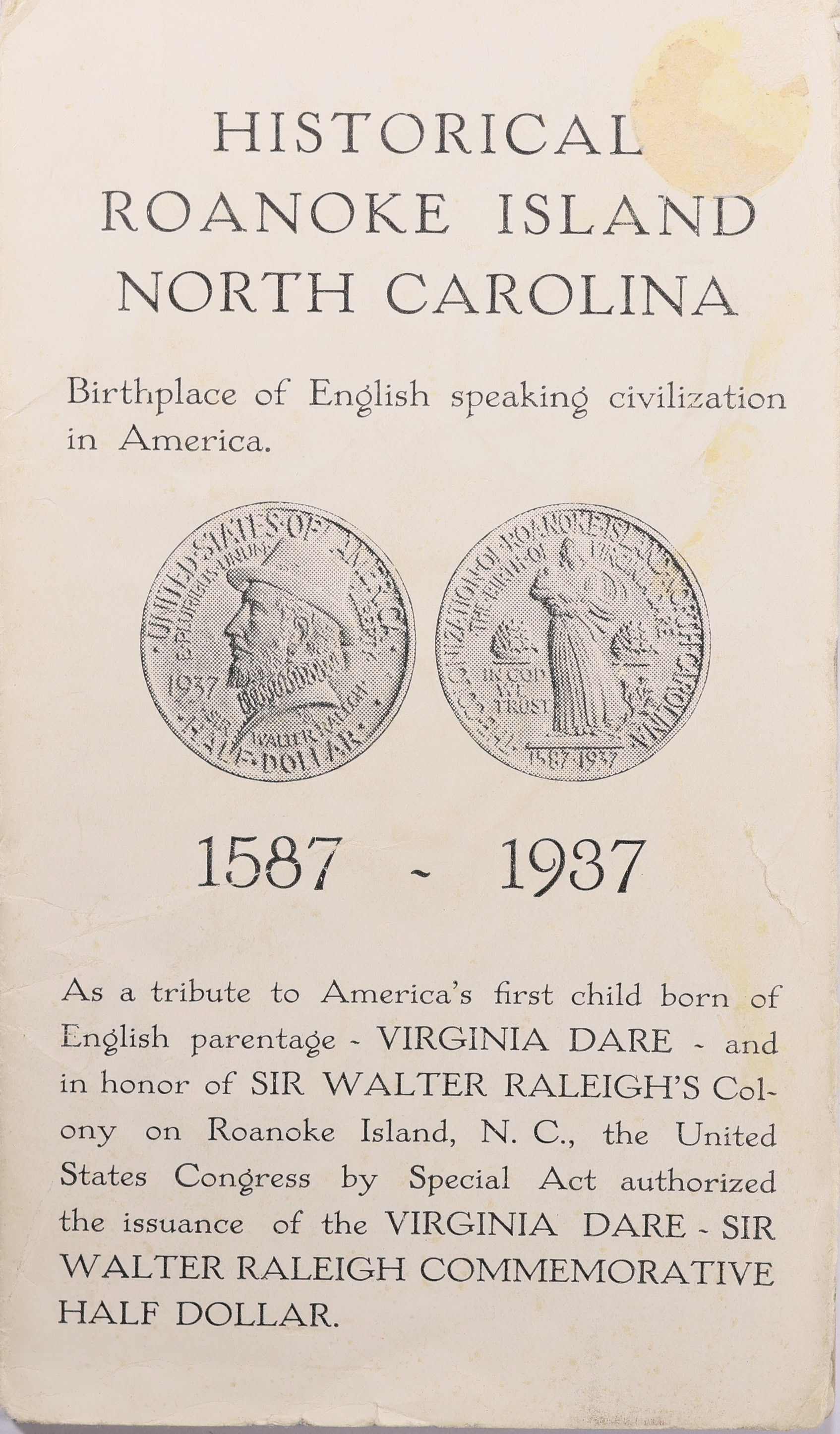 1937 Roanoke Island, North Carolina, 350th Anniversary Half Dollar CACG ...
