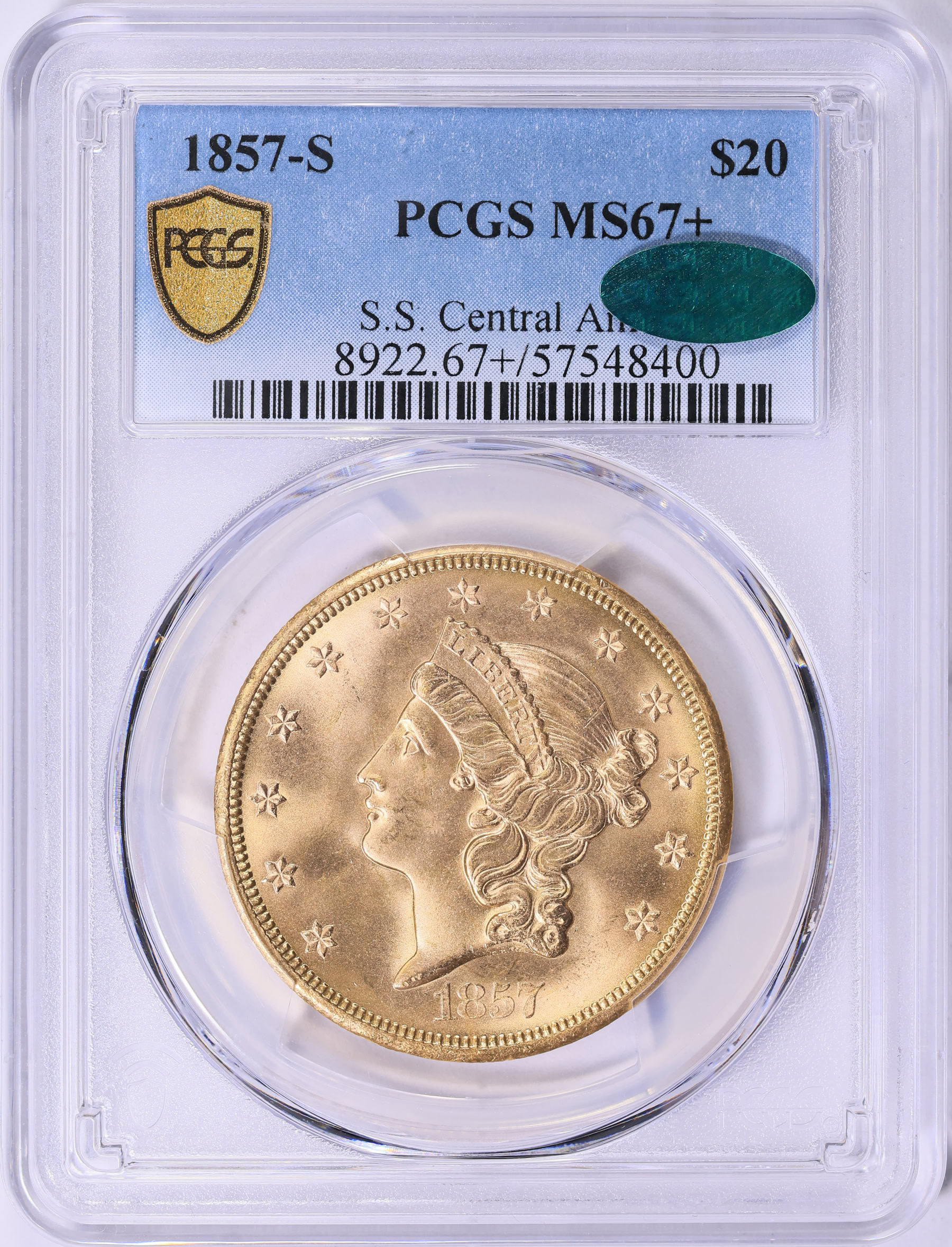 1857-S Liberty Gold Double Eagle Shipwreck S.S. Central America PCGS MS ...