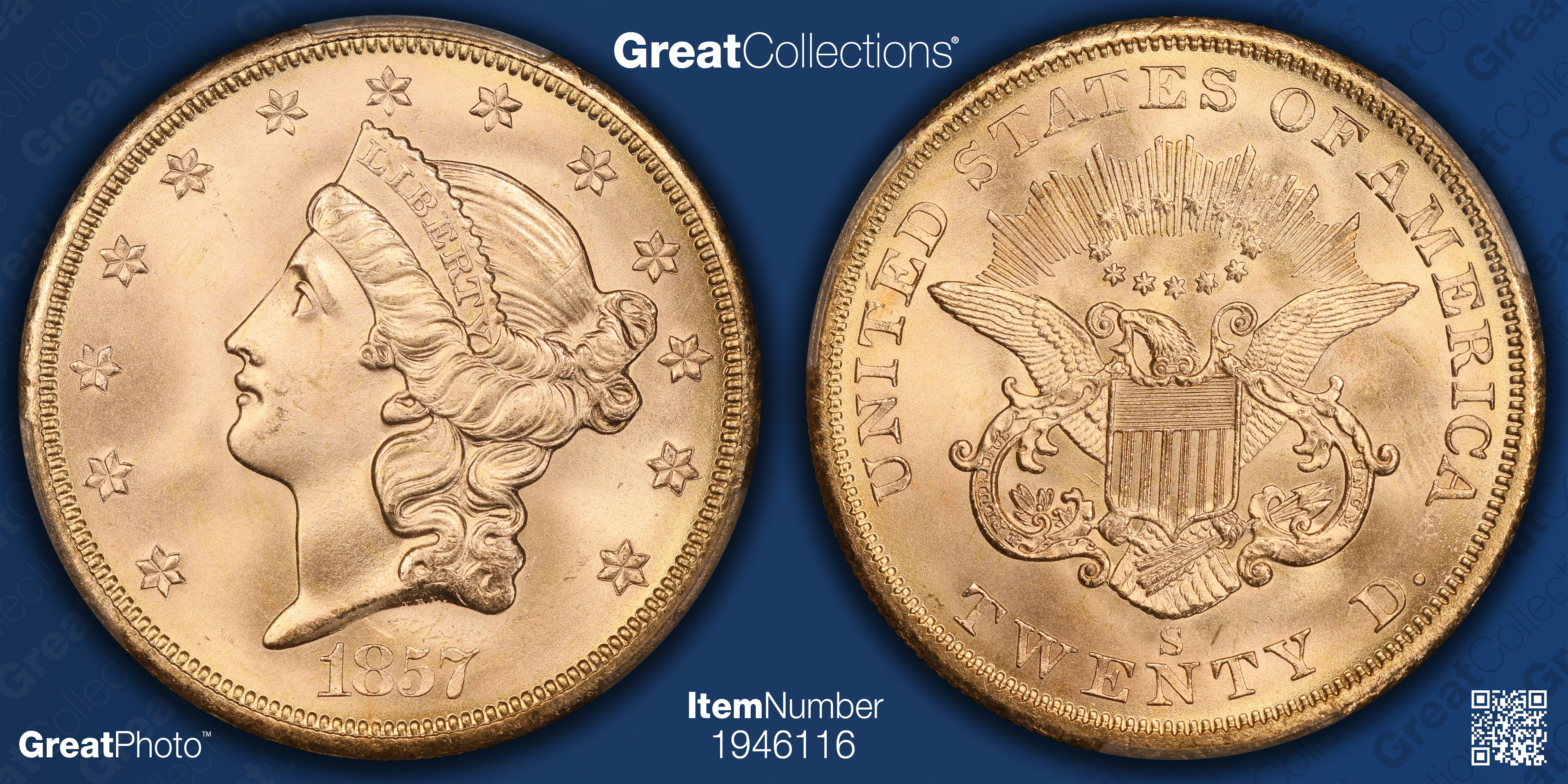 1857-S Liberty Gold Double Eagle Shipwreck S.S. Central America PCGS MS ...