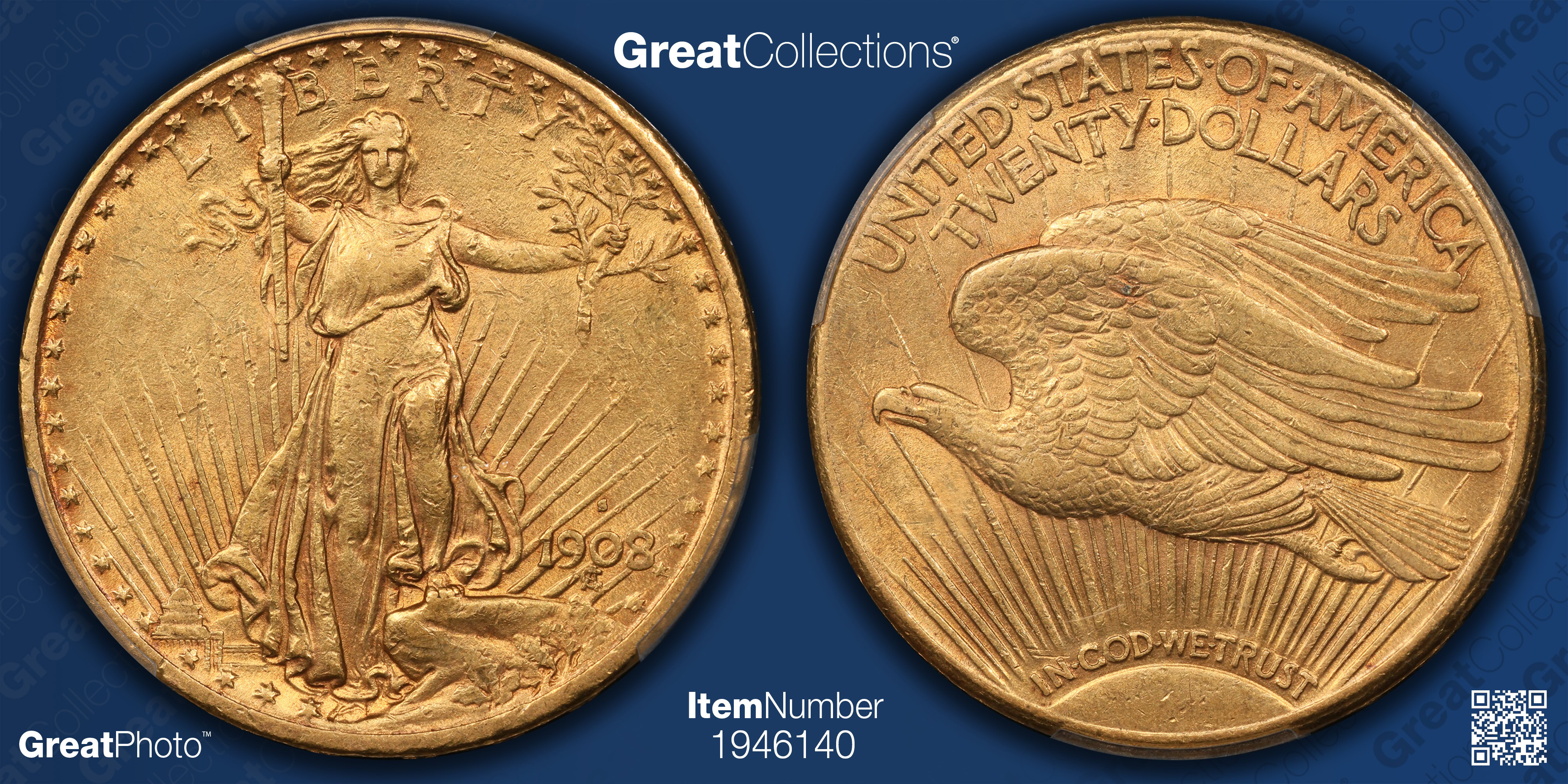 1908-S Saint-Gaudens Gold Double Eagle PCGS AU-55 (CAC Green) (Item ...