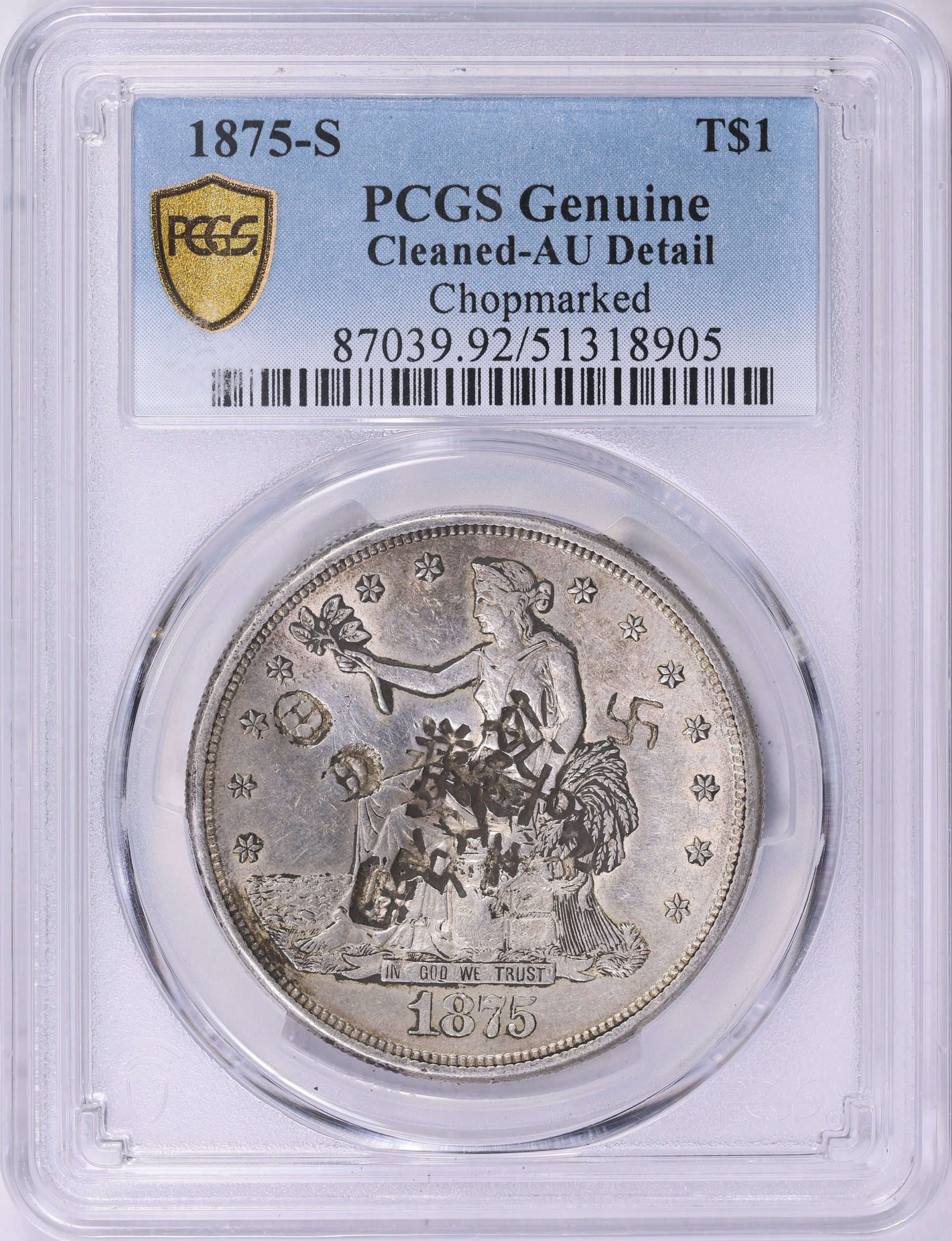 1875-S Trade Silver Dollar Chop Mark PCGS Genuine AU Detail (Item ...