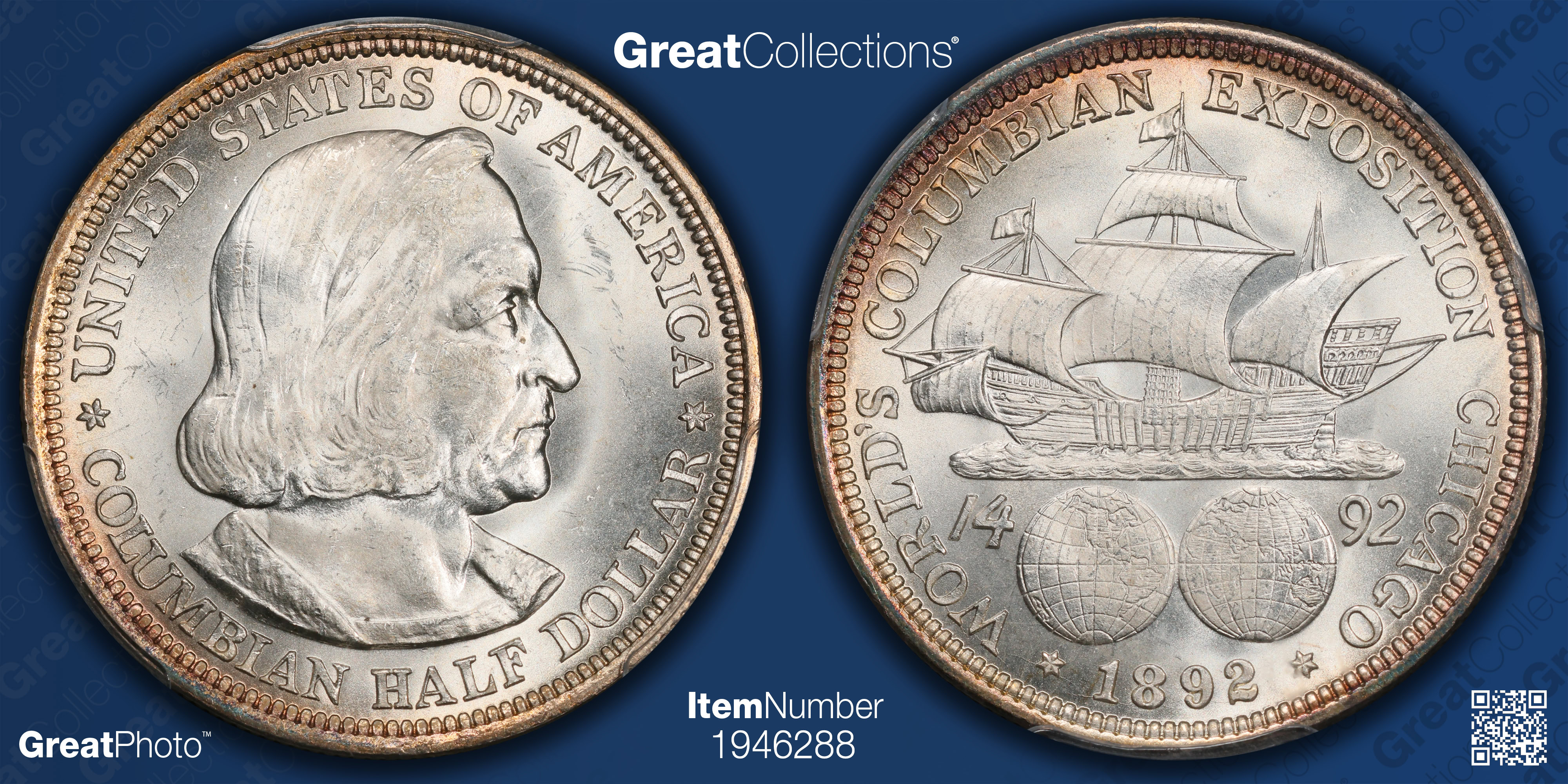 1892 World Columbian Exposition Half Dollar PCGS MS-64+ (CAC Green ...