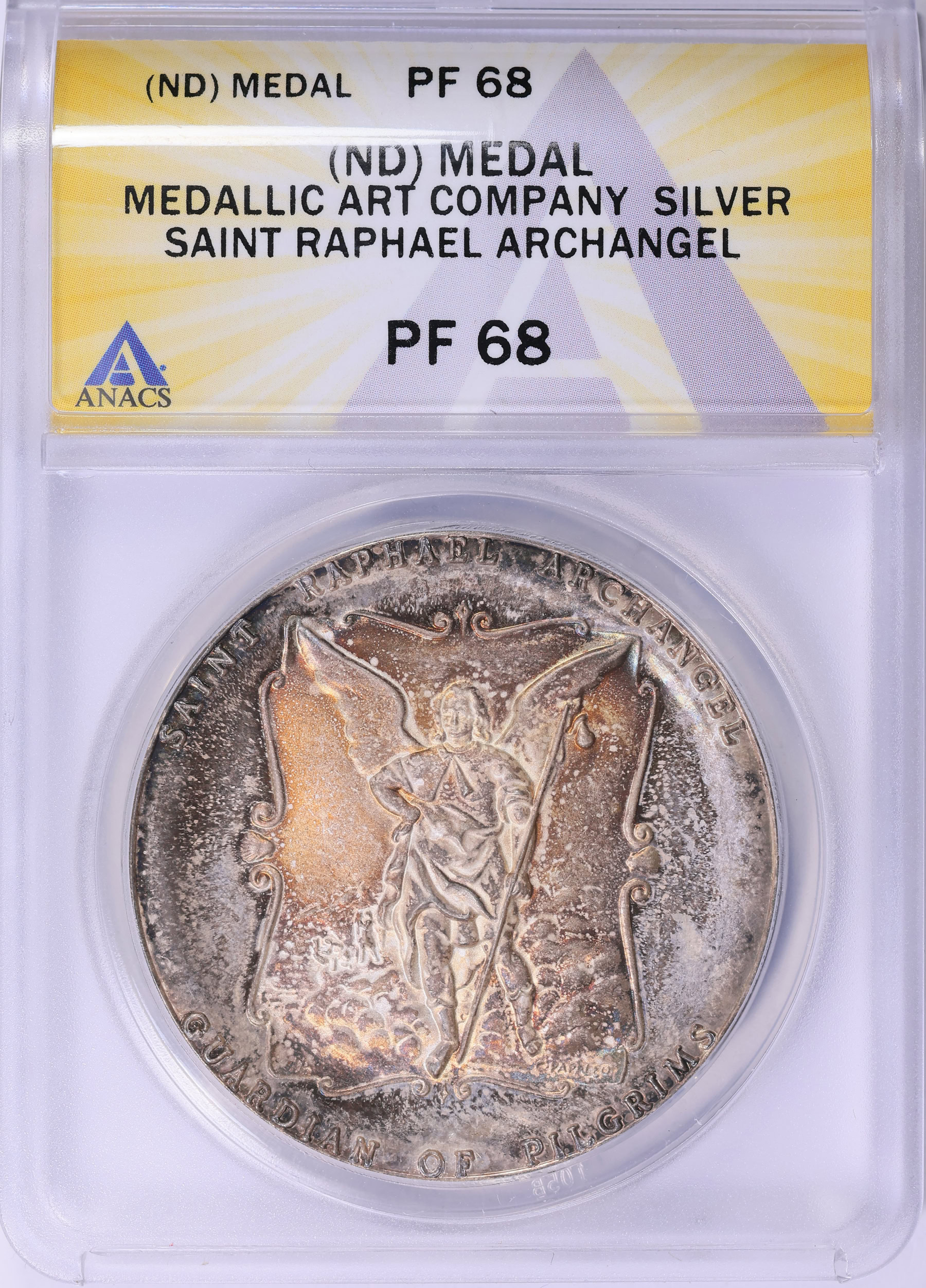 ND Silver 42mm Mission San Rafael, Archangel Saint Michael Medal ANACS ...