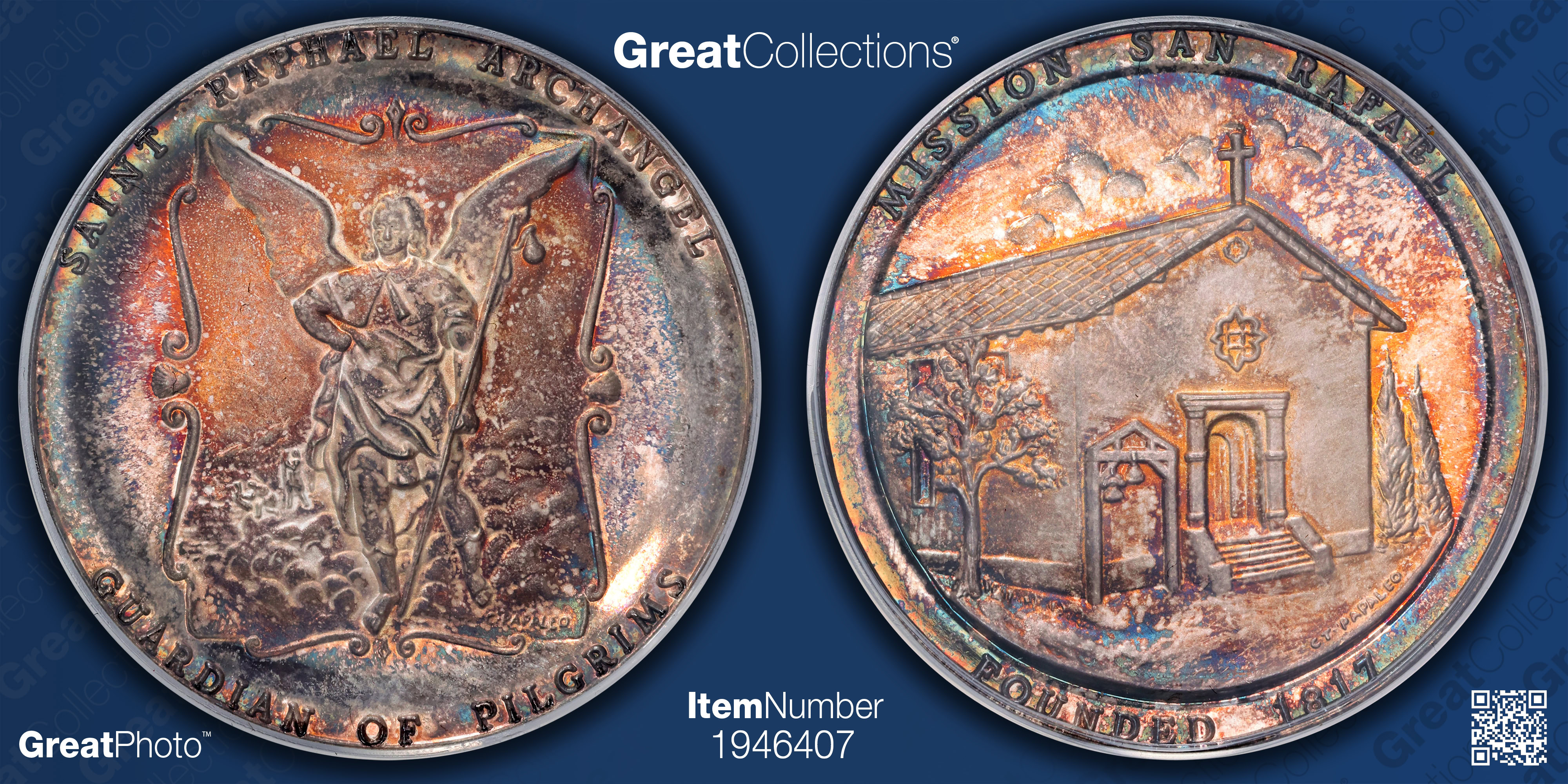 ND Silver 42mm Mission San Rafael, Archangel Saint Michael Medal ANACS ...