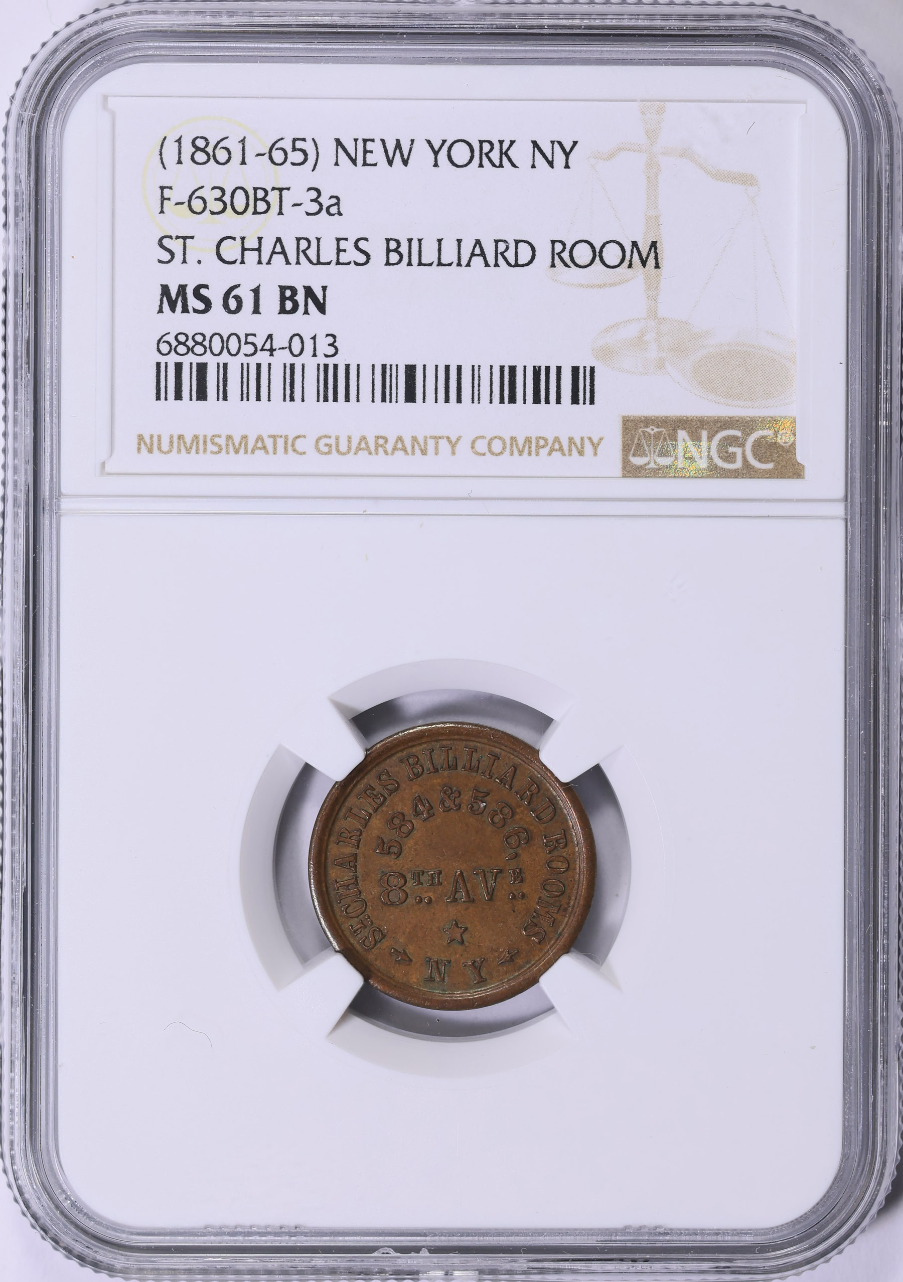 ND (1861-65) New York City, New York St. Charles Billiard Rooms Civil ...