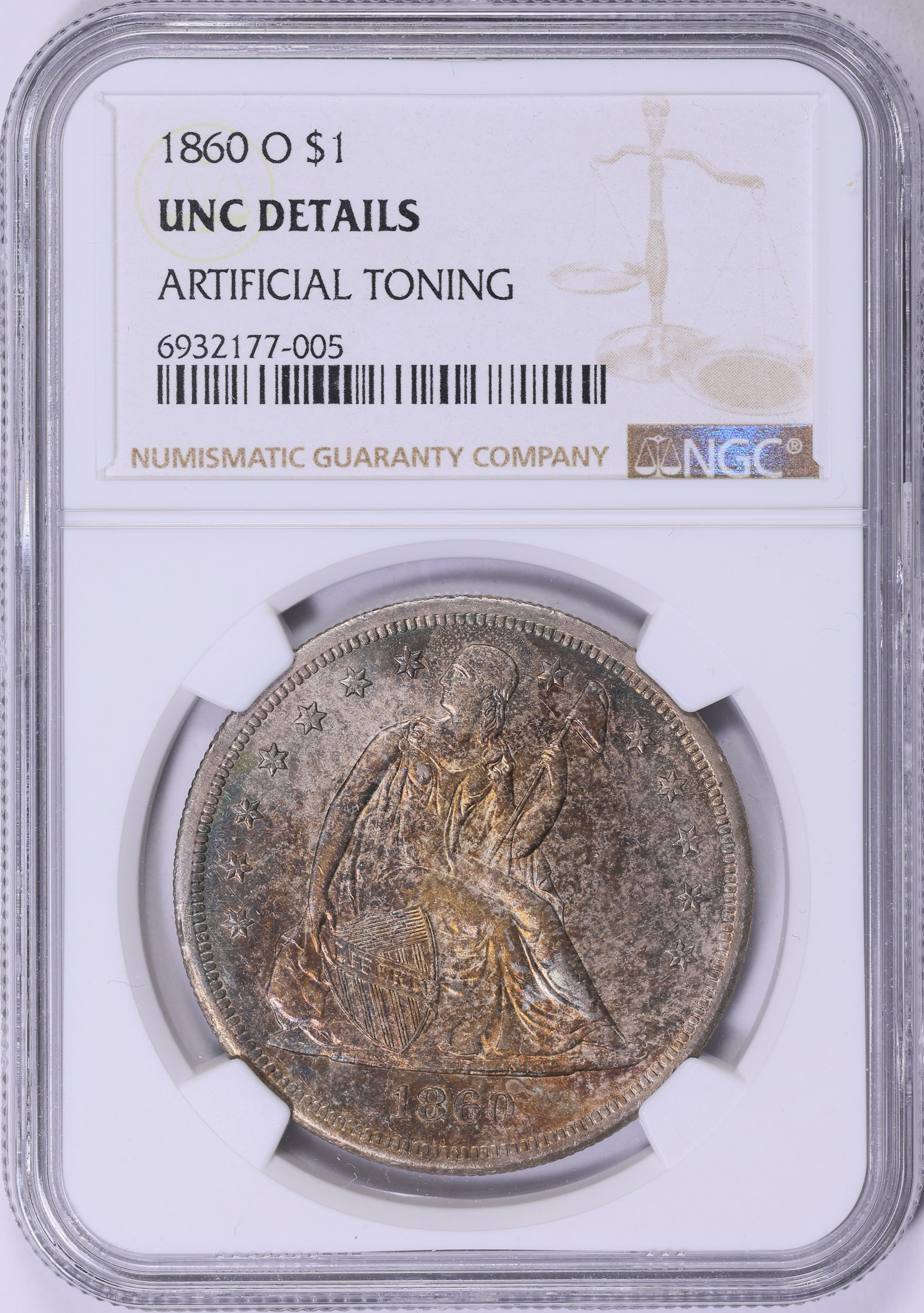 1860-O Seated Liberty Silver Dollar NGC Unc Details (Art. Toned) (Item ...