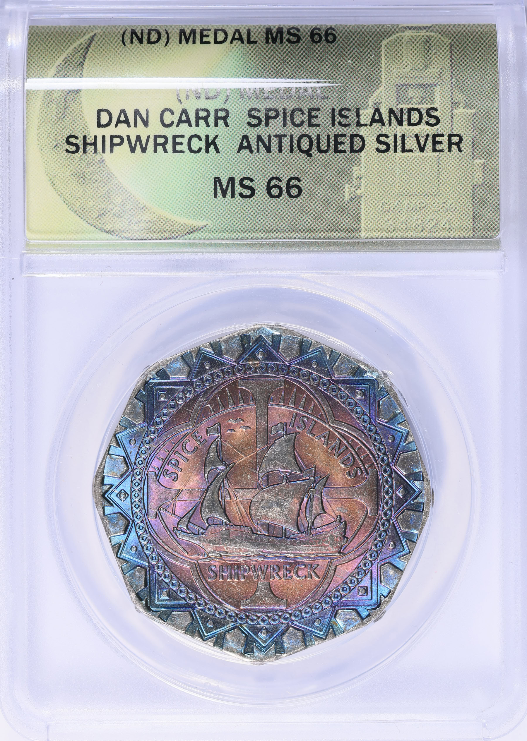 ND Antiqued Color Silver Spice Islands Shipwreck Dan Carr Medal ANACS ...