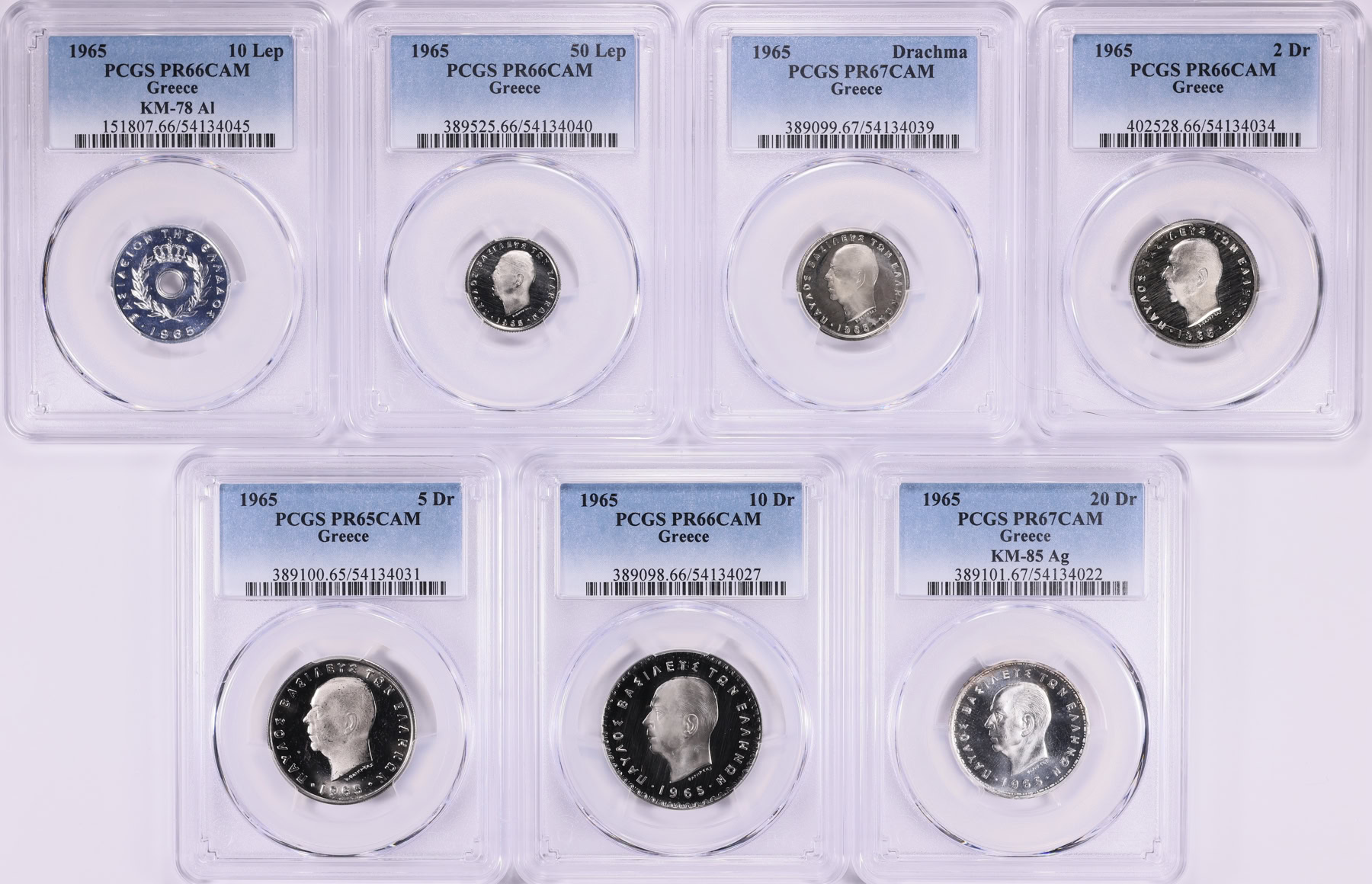 Greece 1965 10 Lepta to 20 Drachmai Proof Set KM-PS1 PCGS Proof-65 ...