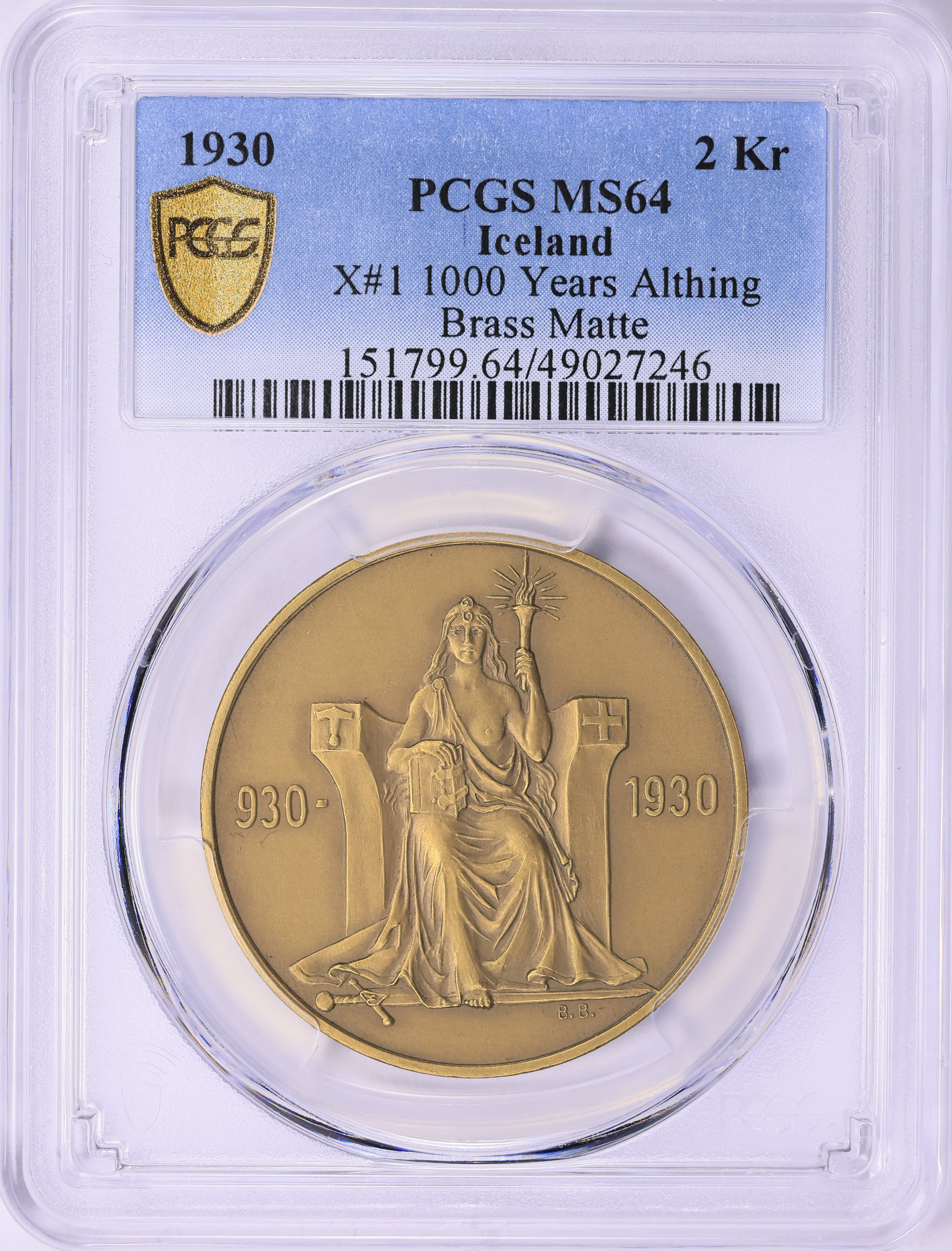 Iceland 1930 2 Kronur Althing 1,000 Year Anniversary KM-X1 PCGS MS-64 ...