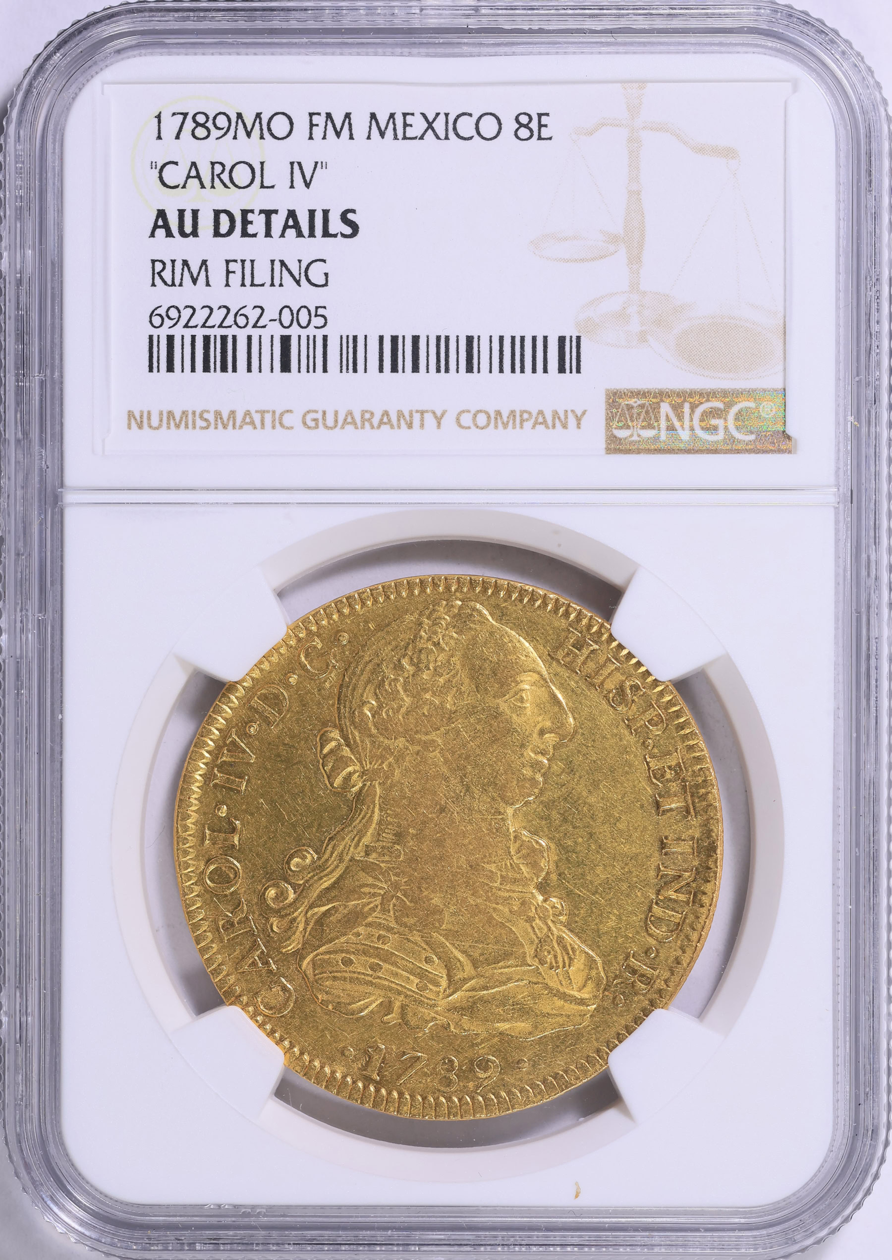 Mexico 1789-Mo FM Gold 8 Escudos KM-157 NGC AU Details (AGW = 0.7615 oz ...