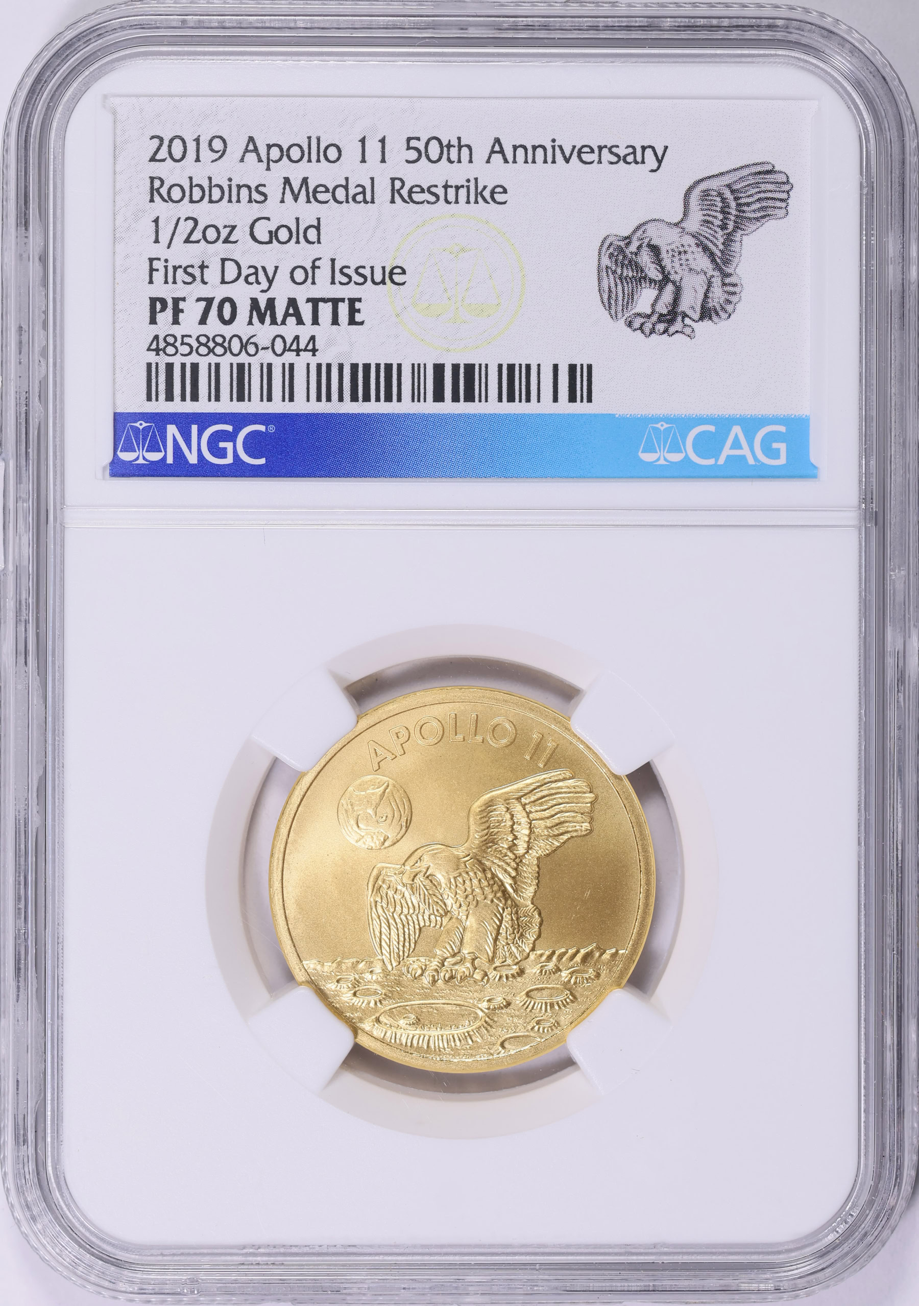 2019 Gold 1/2oz. Apollo 11 50th Anniversary Robbins Medal Restrike ...