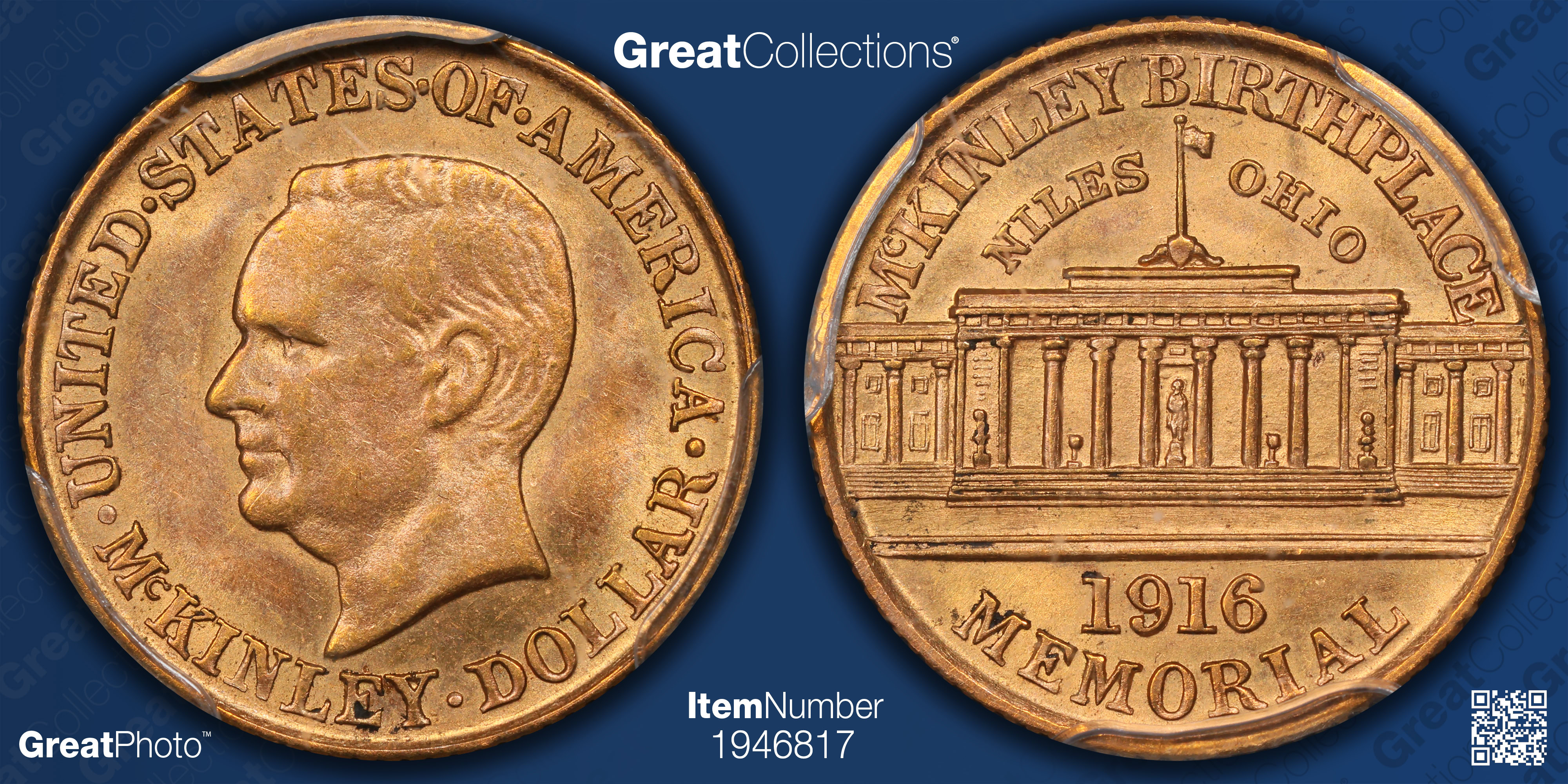 1916 McKinley Gold Dollar PCGS MS-63 (Item 1946817) | GreatCollections ...