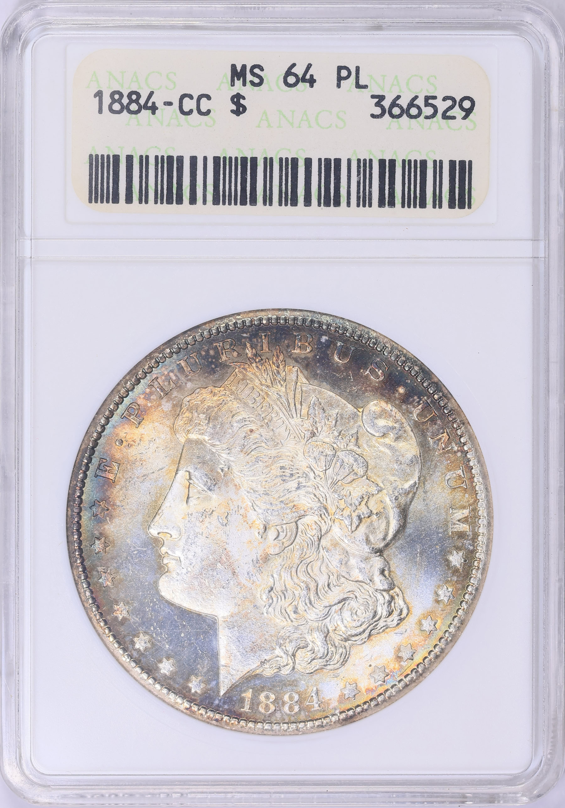 1884-CC Morgan Silver Dollar ANACS MS-64 PL OH (Toned) (Item 1946894 ...
