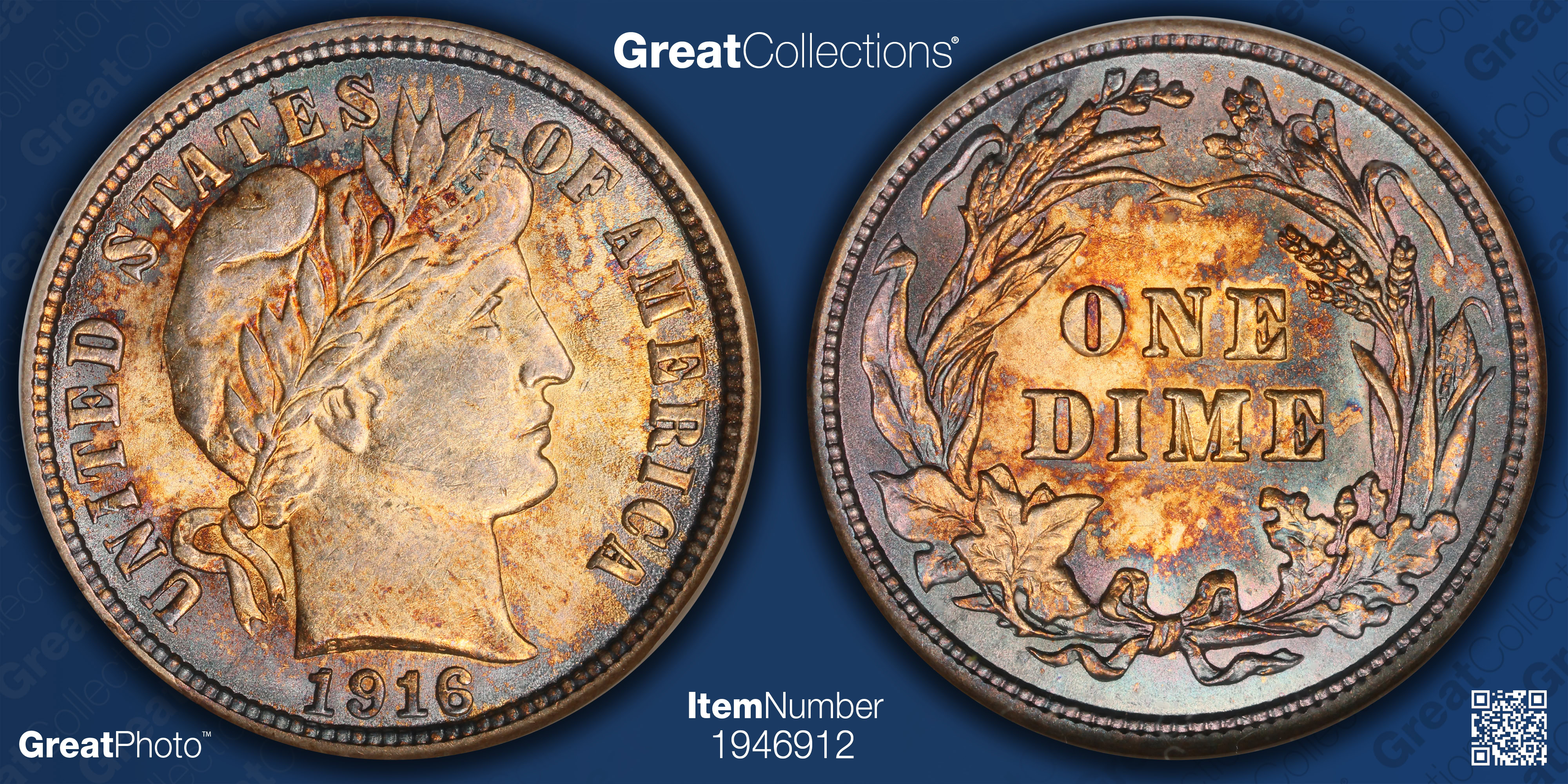 1916 Barber Dime NGC MS-63 (CAC Green) (Toned) OH (Item 1946912 ...
