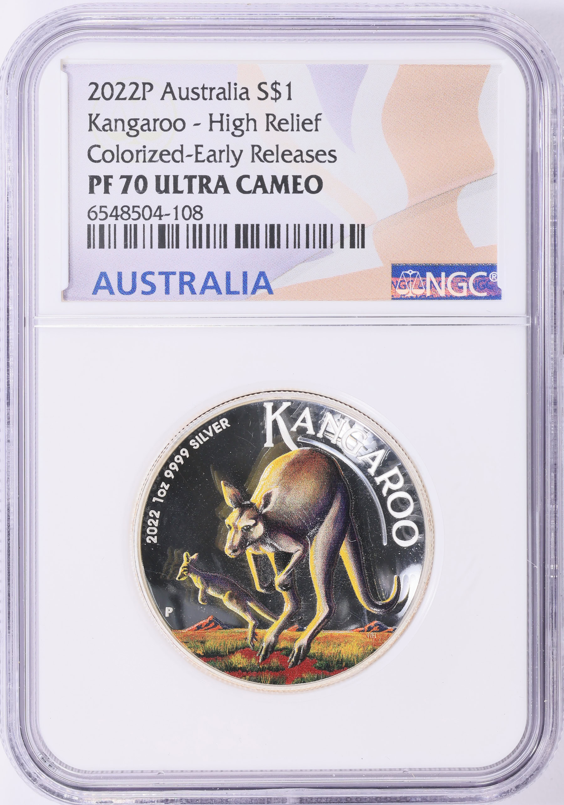 Australia 2022-P Colorized Silver Dollar Kangaroo High Relief KM-4338 ...