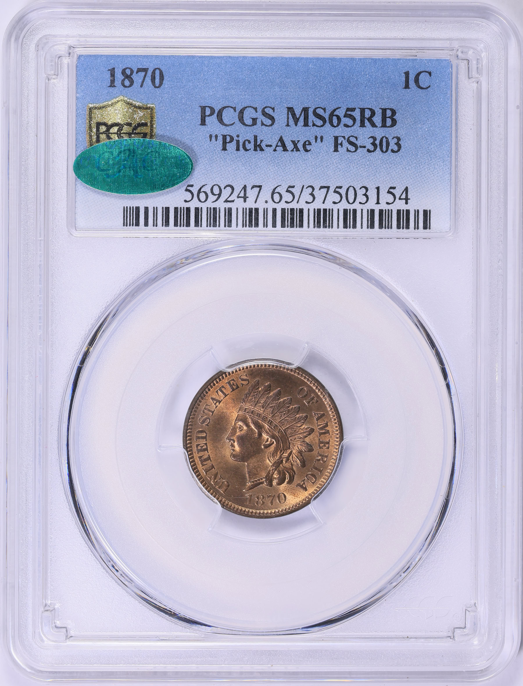 1870 Indian Cent Pick-Axe FS-303 PCGS MS-65 RB (CAC Green) (Item 1947058) | GreatCollections ...