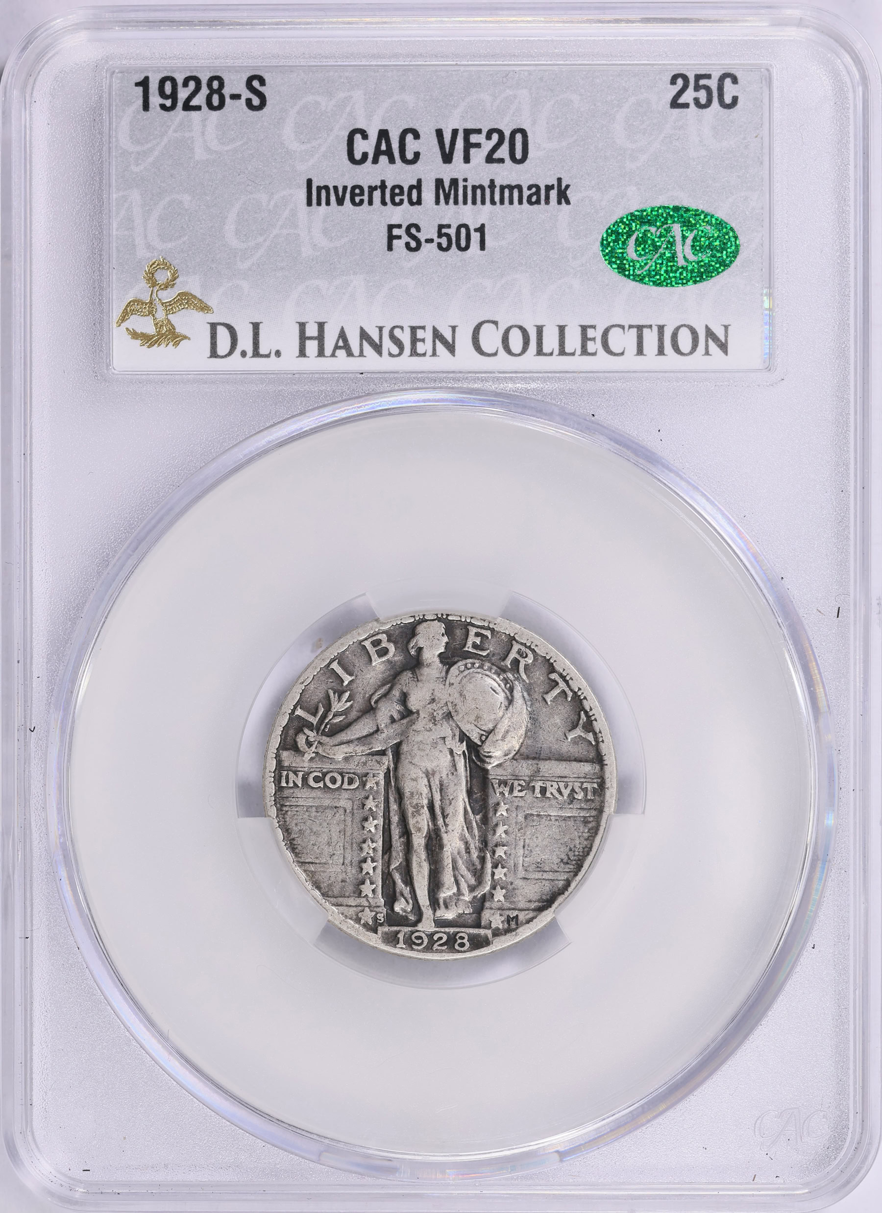 1928-S Standing Liberty Quarter Inverted Mintmark FS-501 CACG VF-20 (D ...