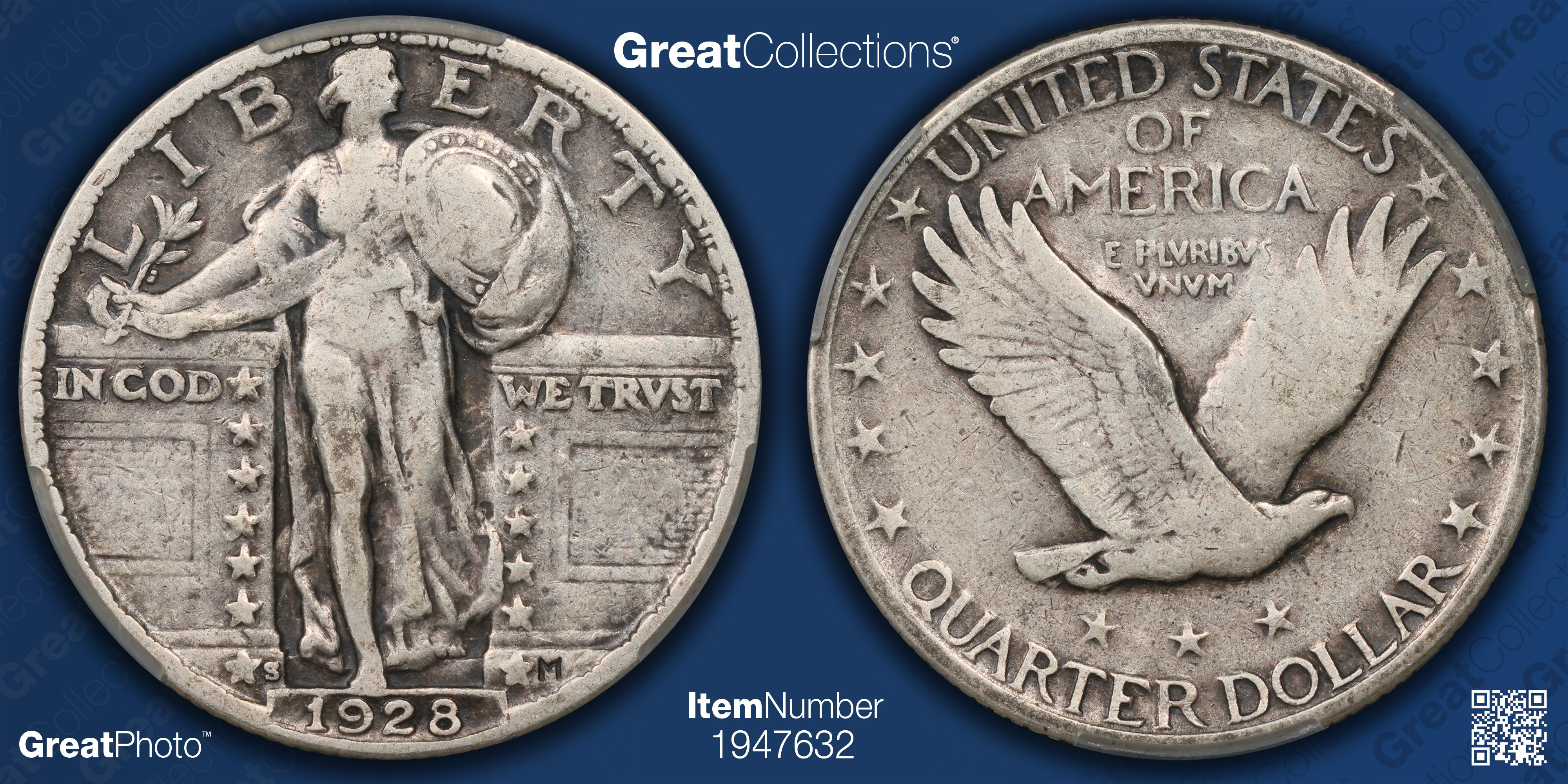 1928-S Standing Liberty Quarter Inverted Mintmark FS-501 CACG VF-20 (D ...