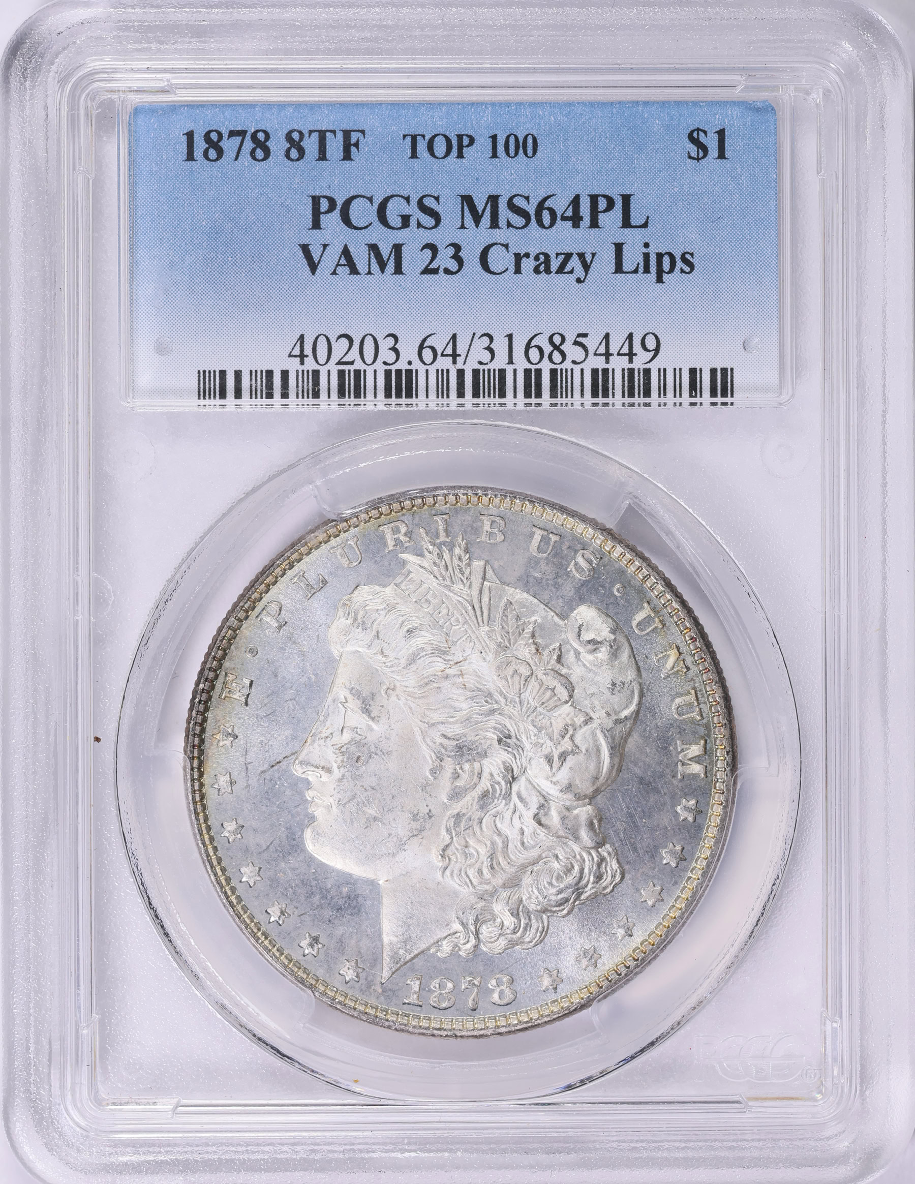 1878 8TF Morgan Silver Dollar Crazy Lips VAM-23 *Top 100* PCGS MS-64 PL (Toned) (Item 1947704 ...