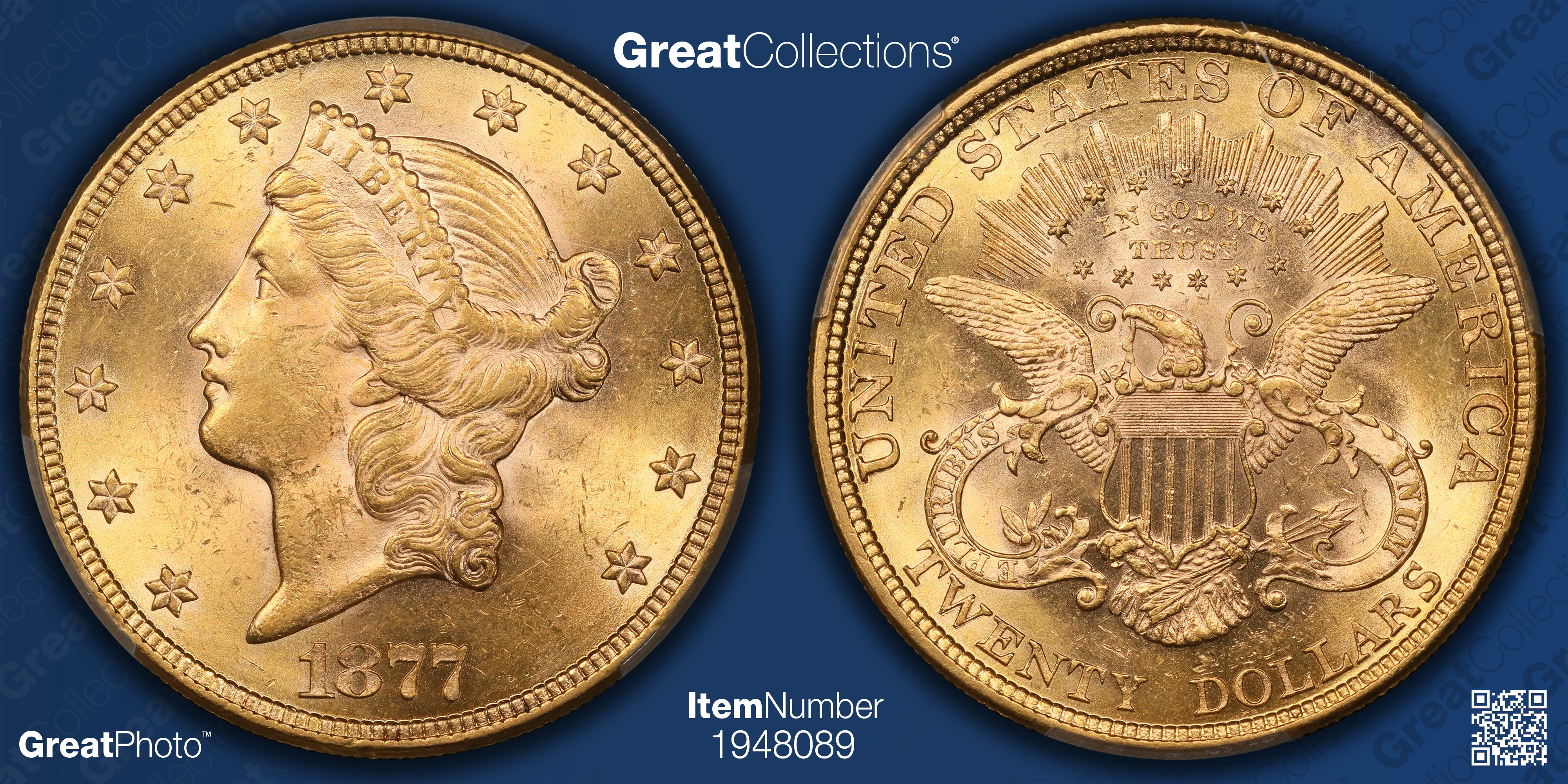 1877 Liberty Gold Double Eagle PCGS MS-62 (Item 1948089 ...