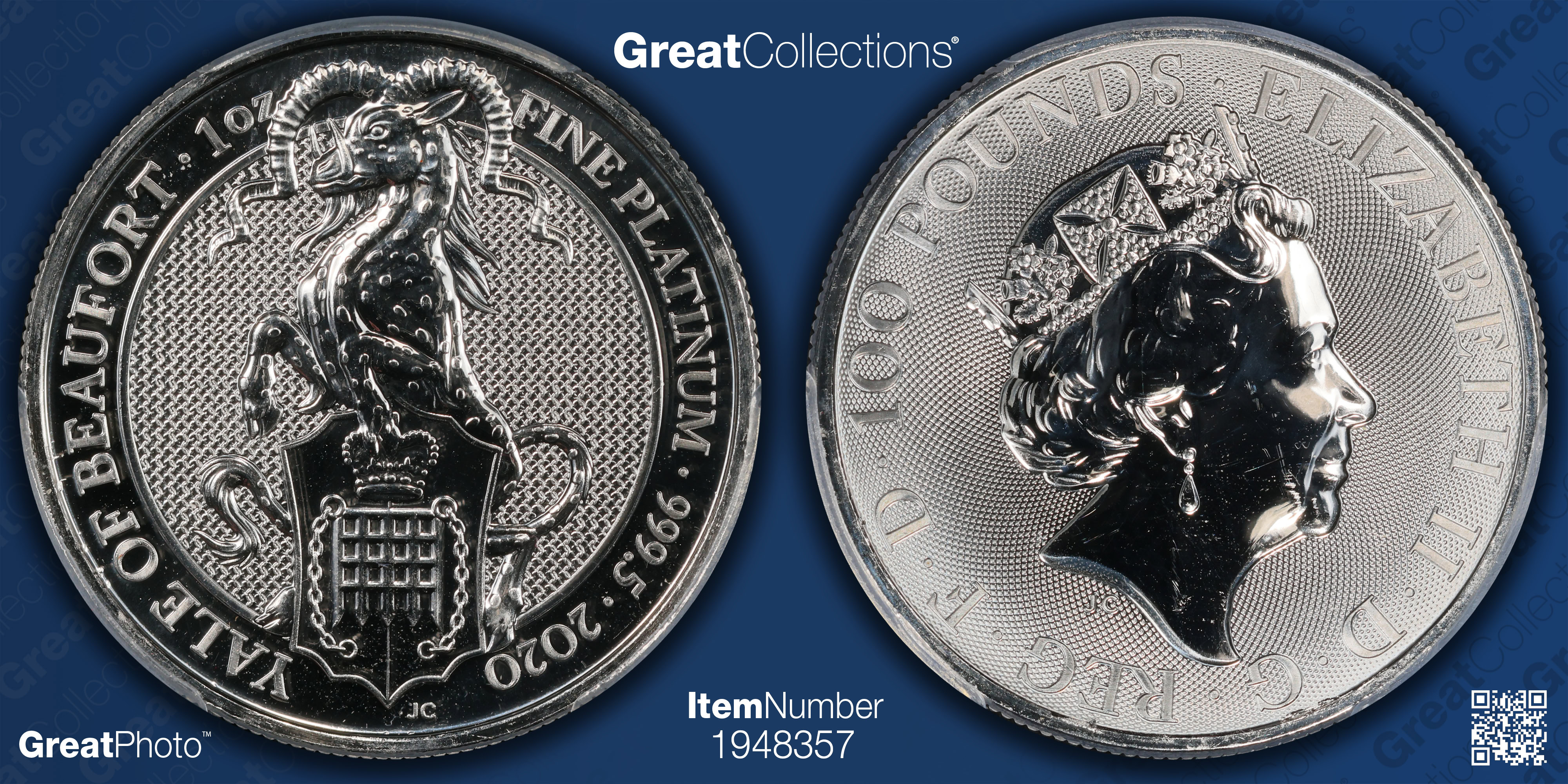Great Britain 2020 Platinum £100 The Queen's Beasts Yale of Beaufort ...