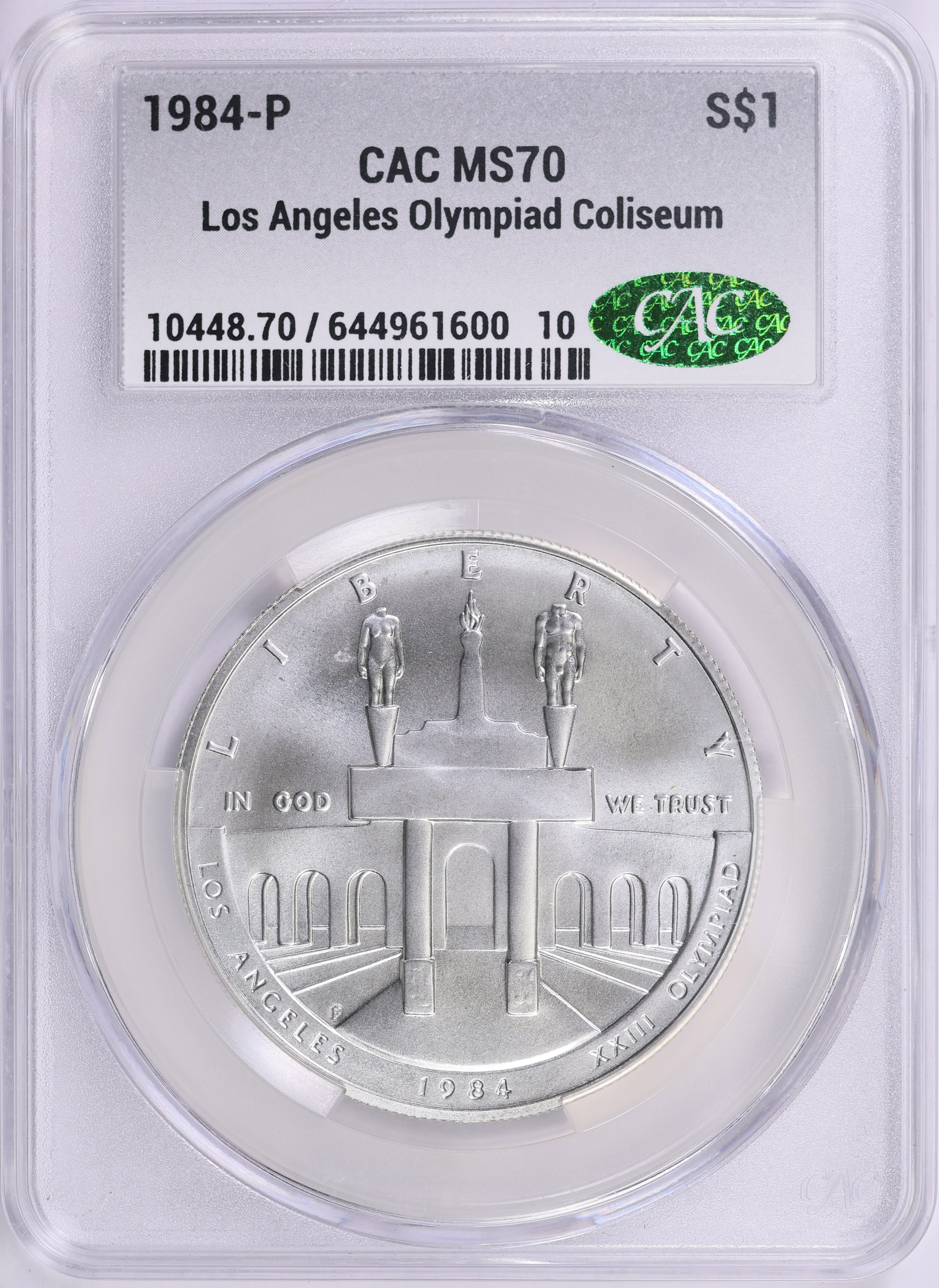1984-P Los Angeles XXIII Olympiad Coliseum Silver Dollar CACG MS-70 ...