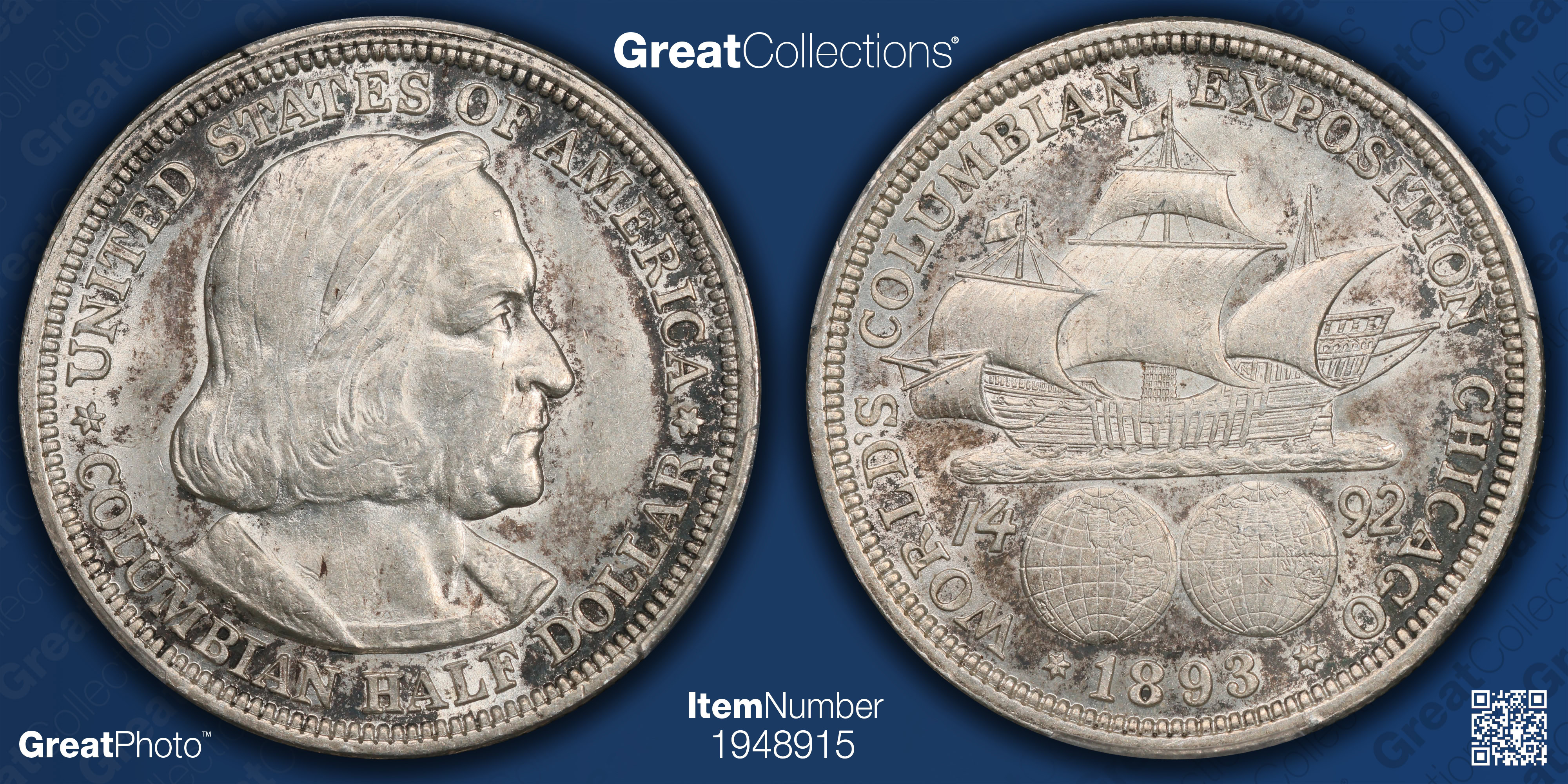 1893 World Columbian Exposition Half Dollar Repunched Date FS-301 PCGS AU-58 (Item 1948915 ...