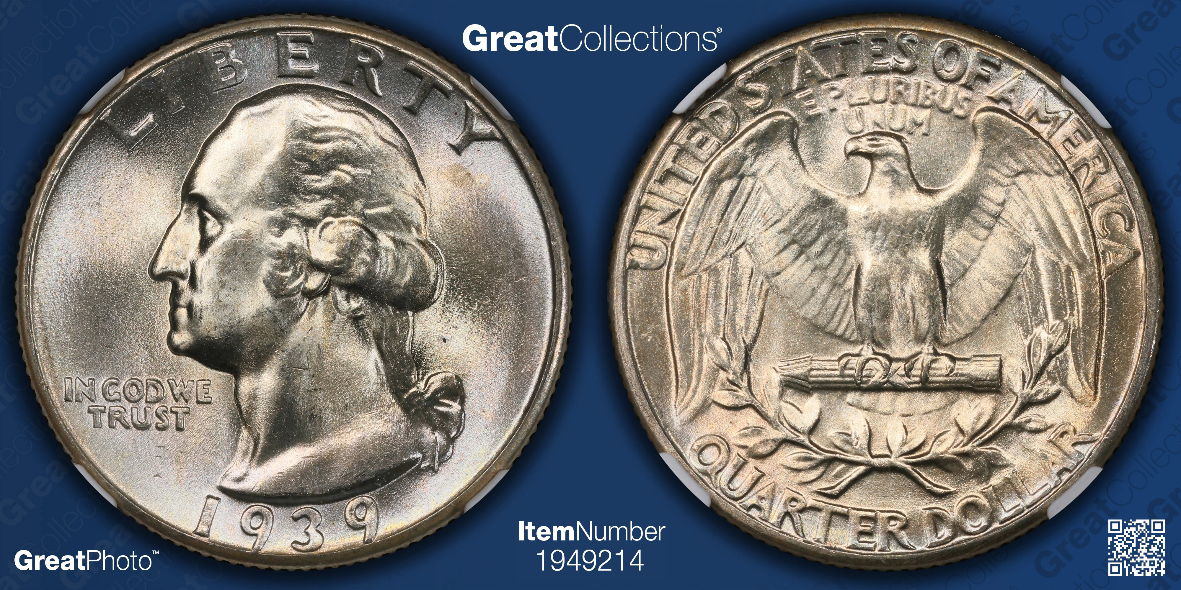 1939 Washington Quarter NGC MS-66 (Item 1949214) | GreatCollections ...
