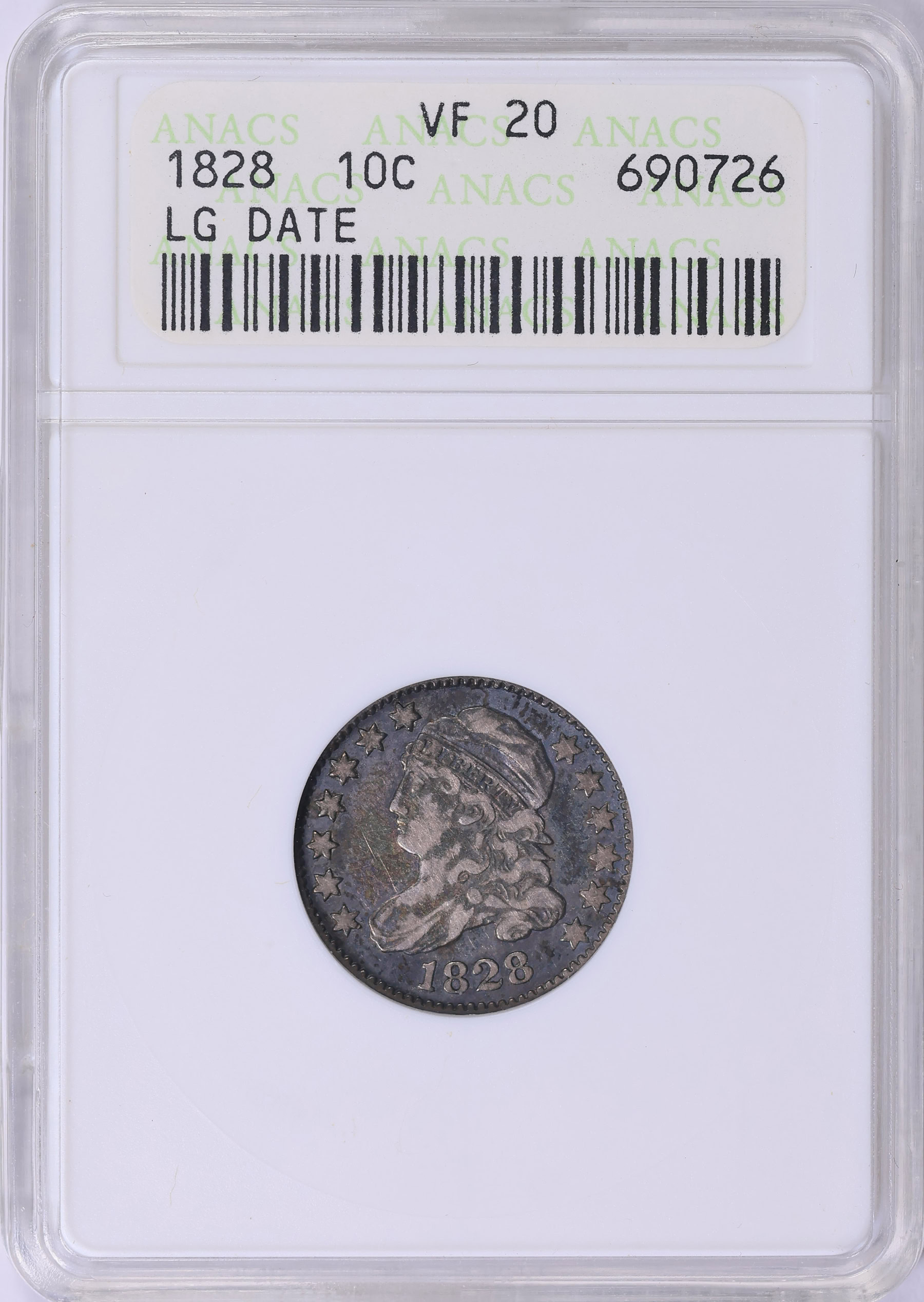 1828 Capped Bust Dime Large Date ANACS VF-20 OH (Item 1949218 ...