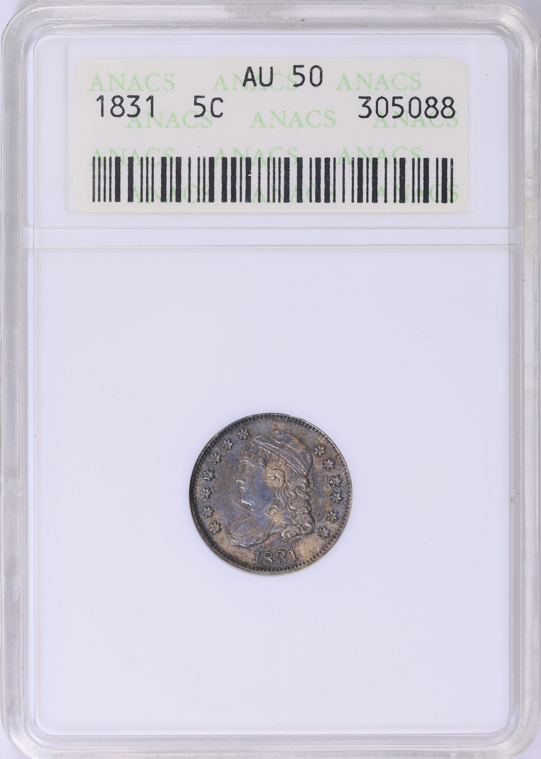 1831 Capped Bust Half Dime ANACS AU-50 OH (Item 1949222) | GreatCollections Coin Auctions