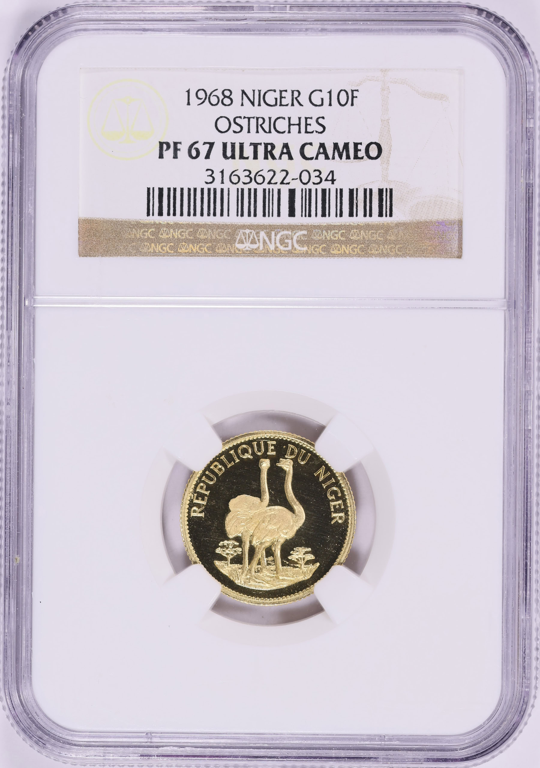 Niger 1968 Gold 10 Francs KM-7 NGC Proof-67 UC (AGW = 0.0926 oz.) (Item ...