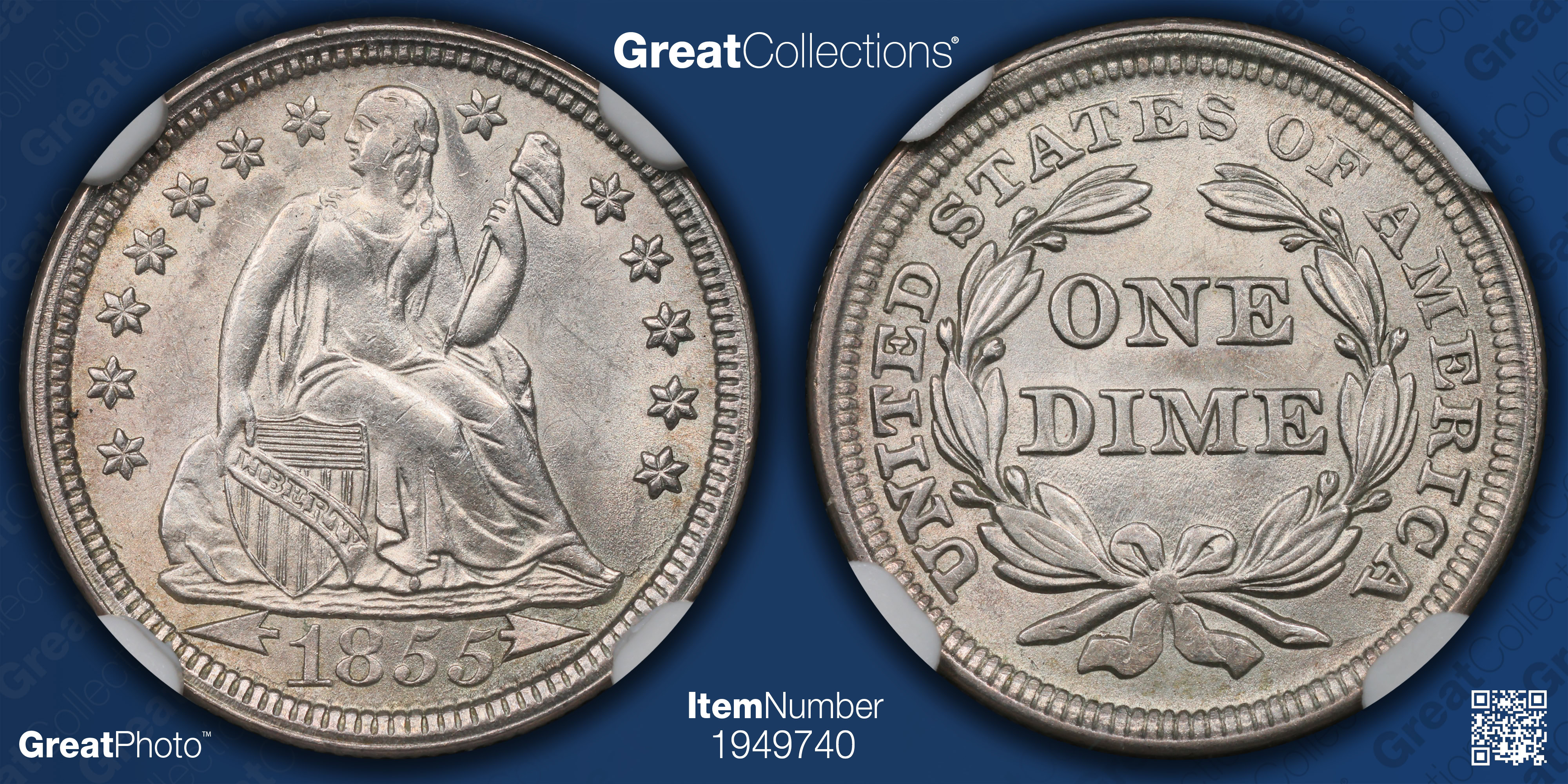 1855 Seated Liberty Dime Arrows NGC MS-63 (Item 1949740 ...