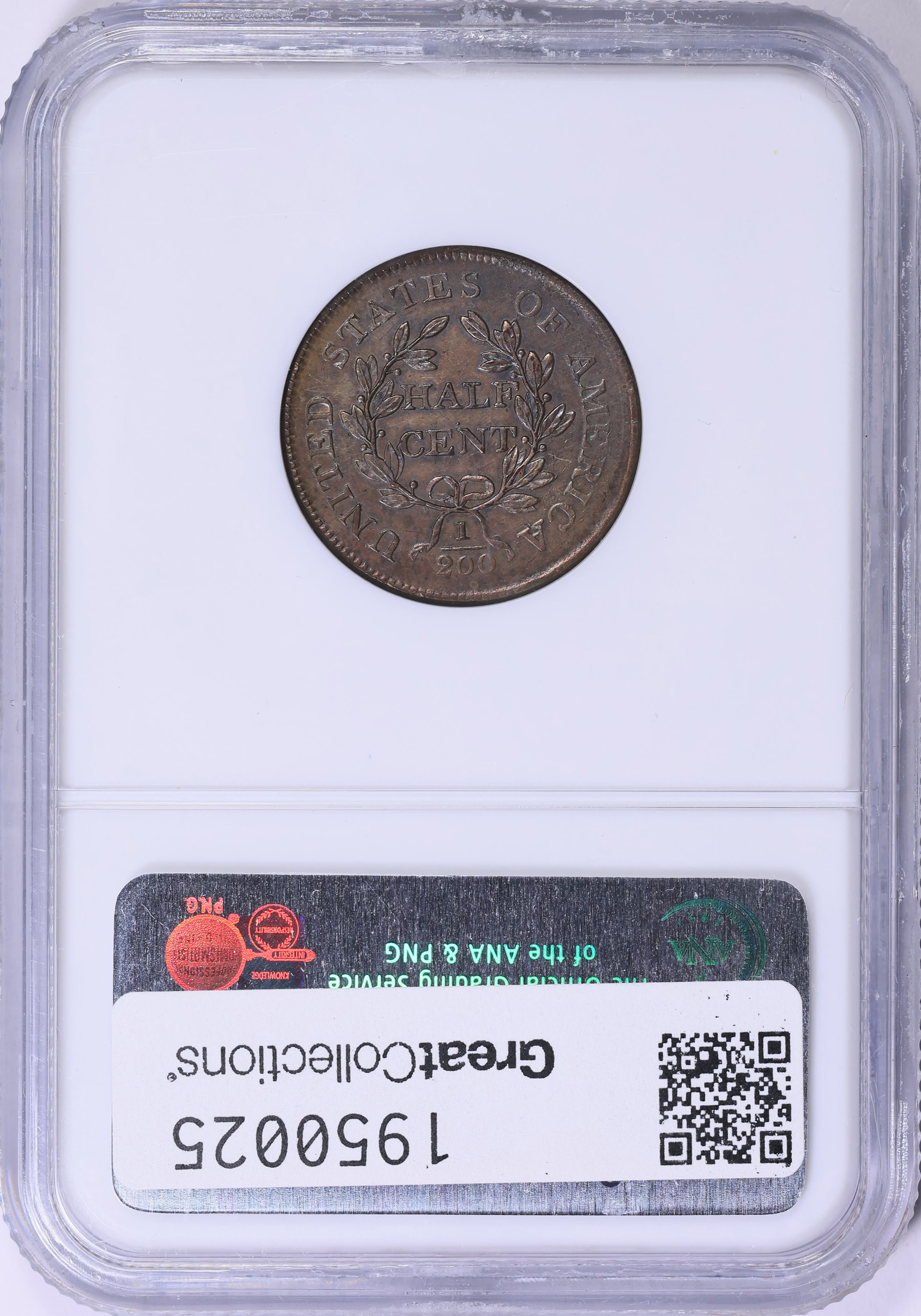1804 Draped Bust Half Cent Crosslet 4, No Stems Cohen 12 NGC AU-58 BN ...