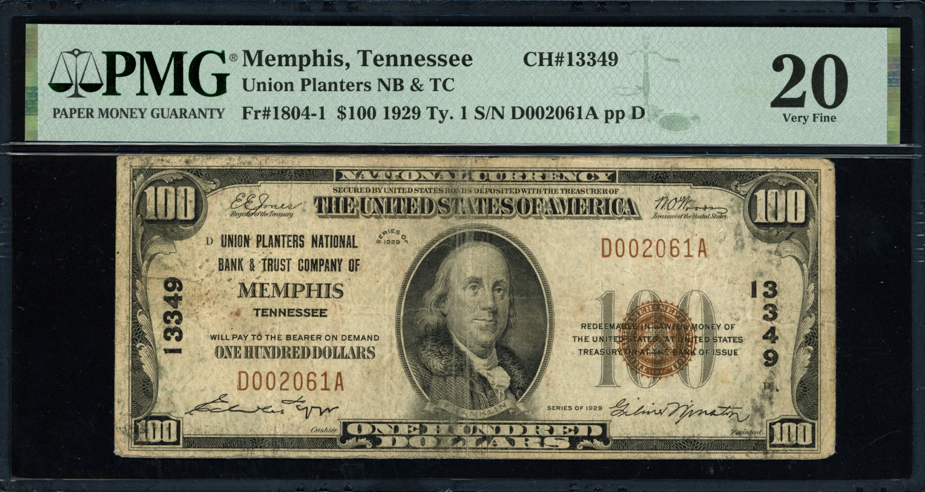 Fr. 1804-1 Memphis, Tennessee 1929 Type 1 $100 Note Union Planters ...