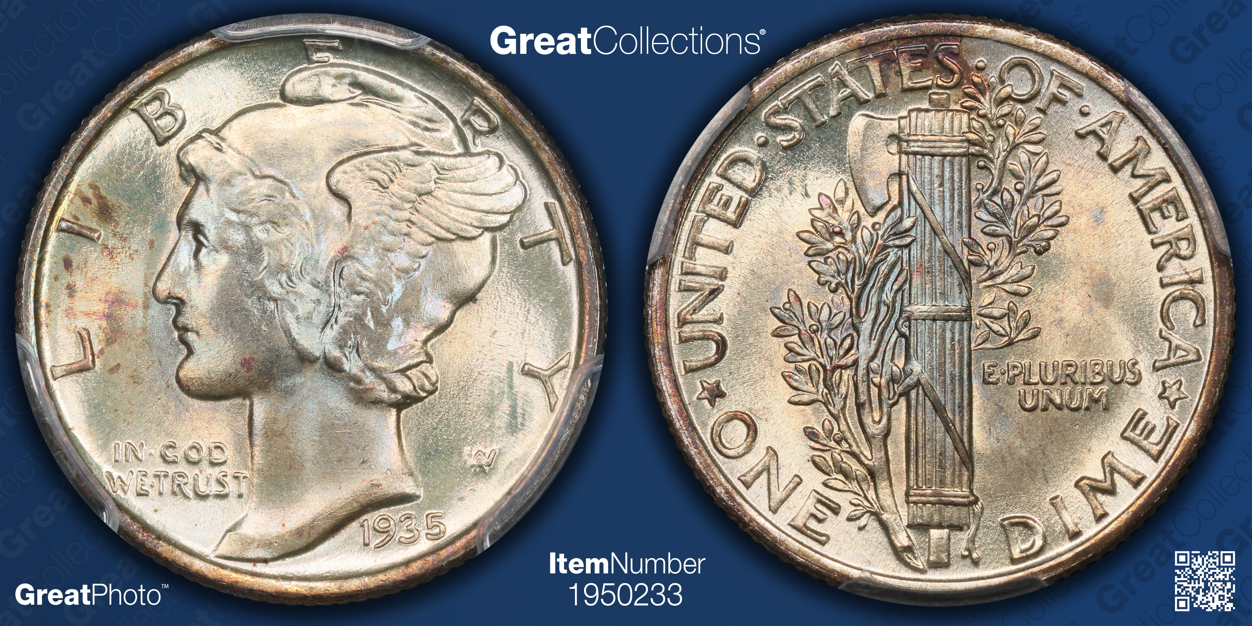 1935 Mercury Dime PCGS MS-67+ FB (CAC Green) (Toned) (Item 1950233 ...