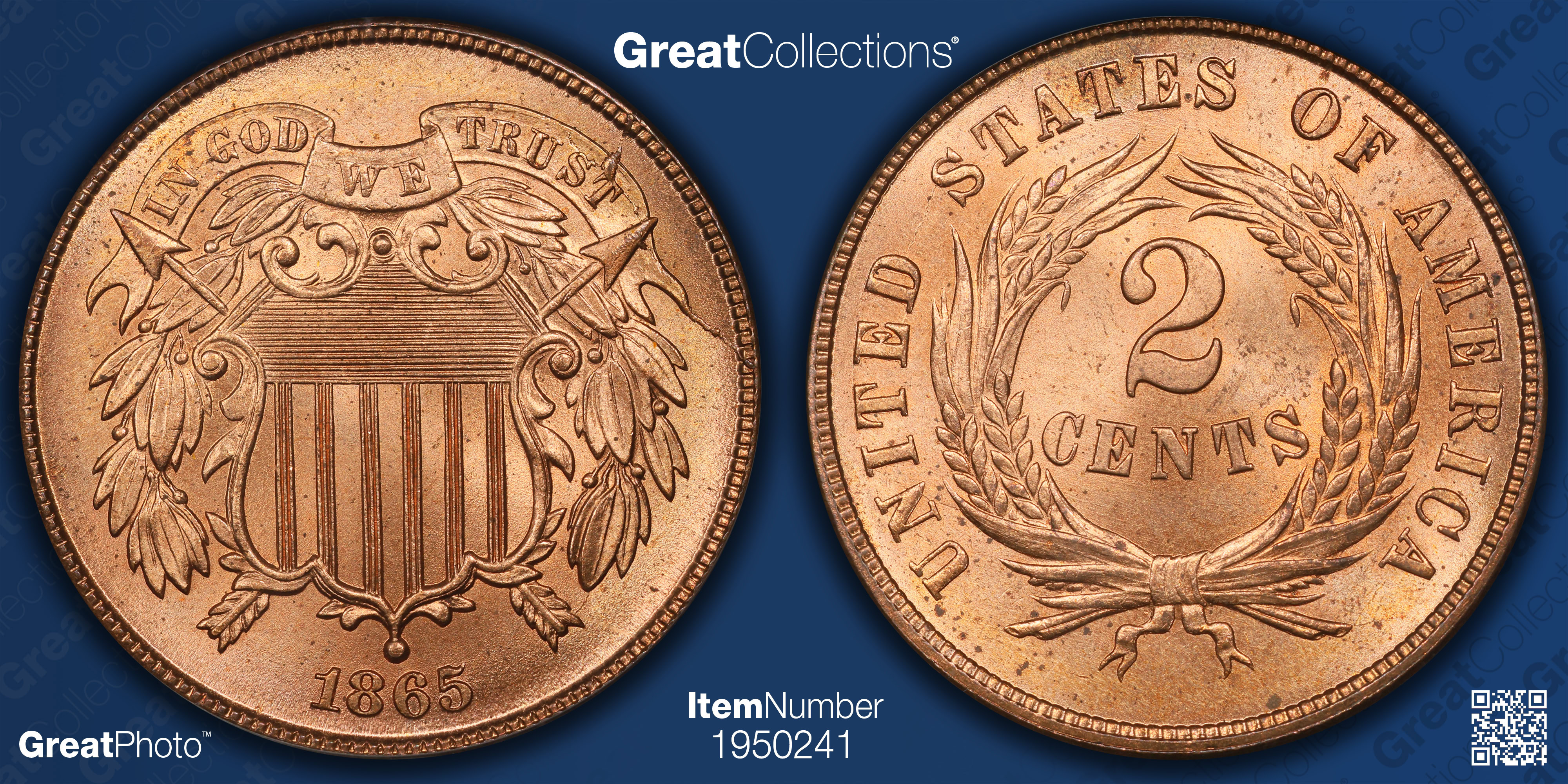 1865 Two-Cent Piece PCGS MS-66 RD (Item 1950241) | GreatCollections ...