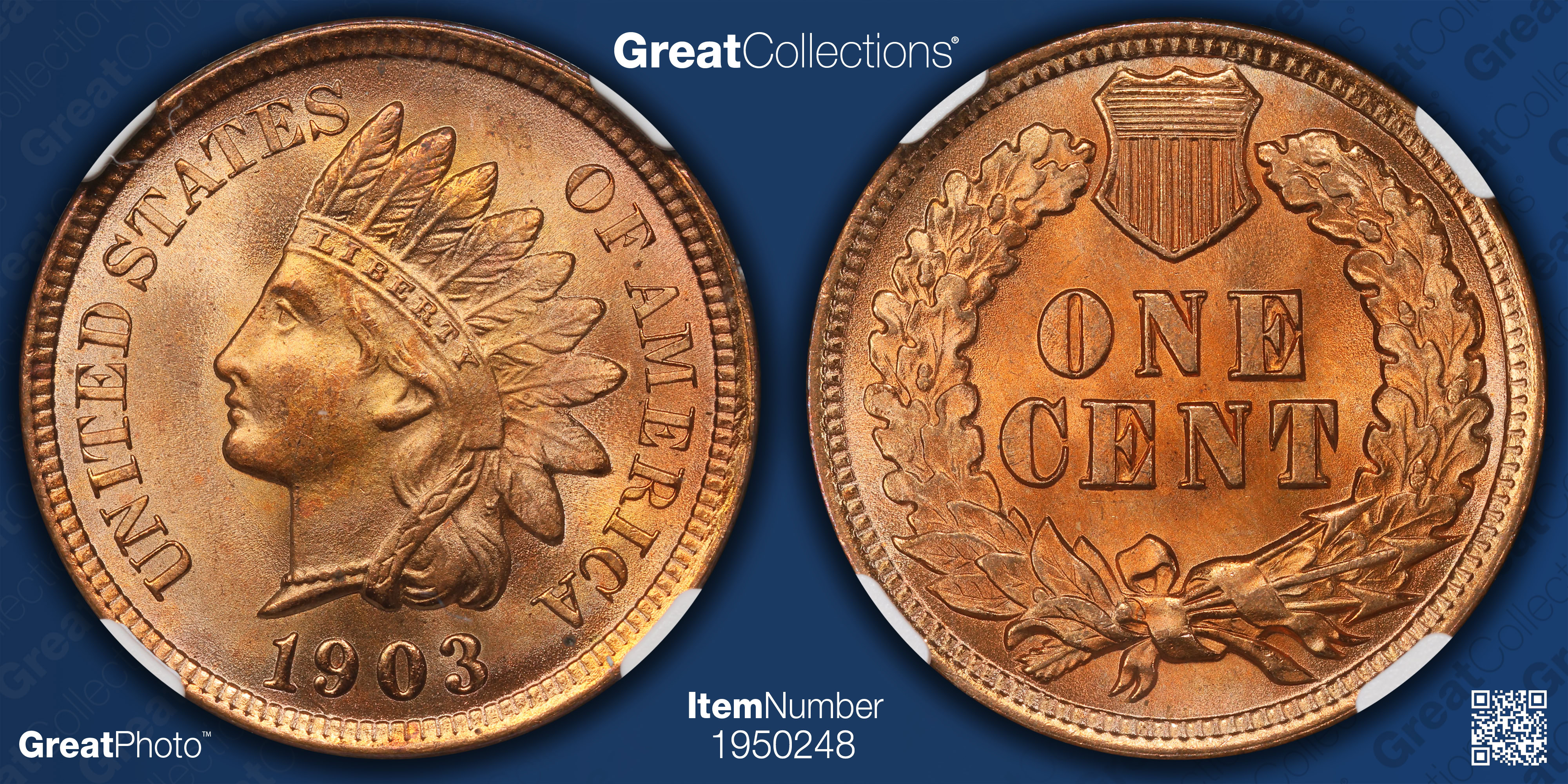 1903 Indian Cent NGC MS-66 RD (Item 1950248) | GreatCollections Coin ...