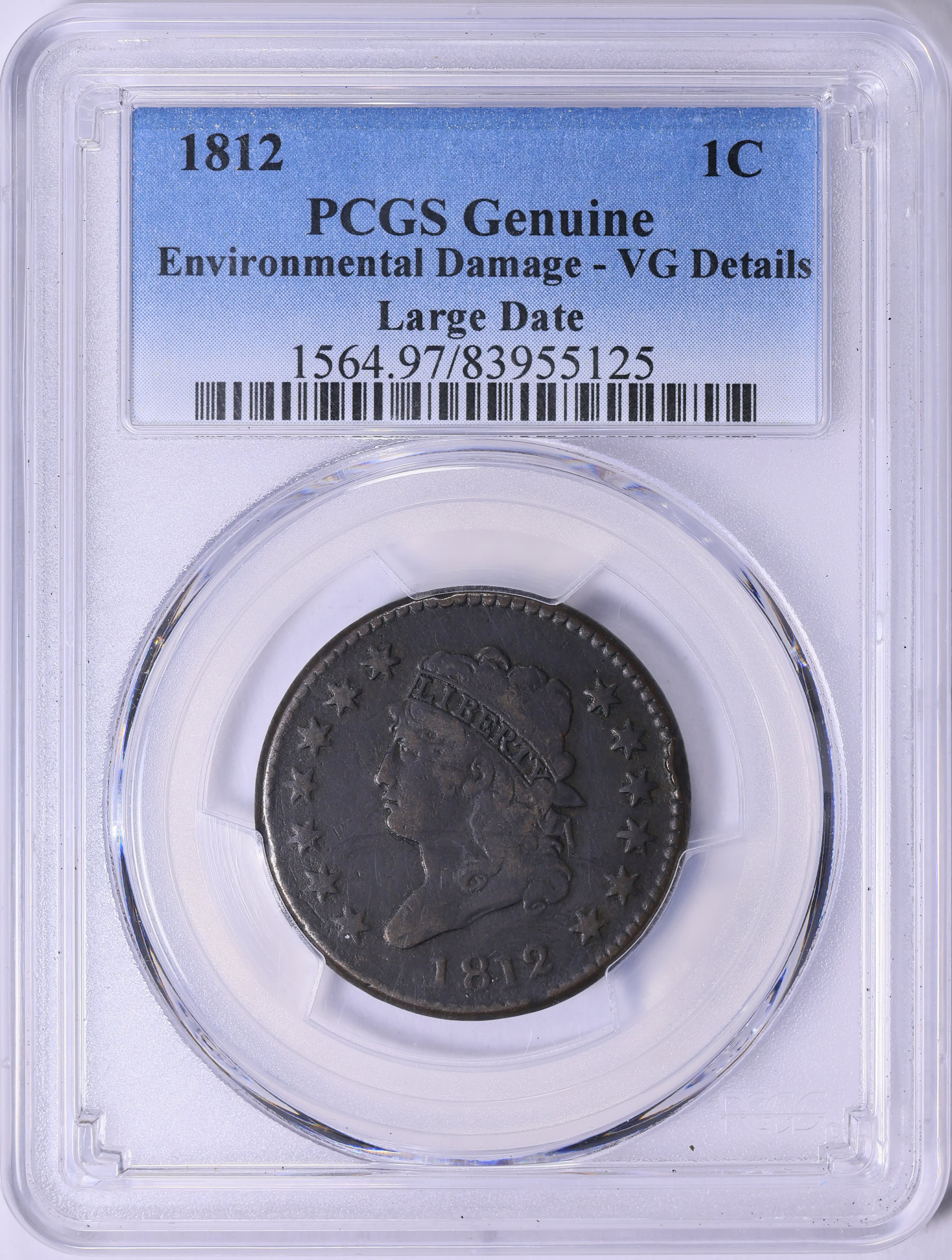 1812 Classic Cent Large Date PCGS Genuine VG Details (Item 1950265 ...