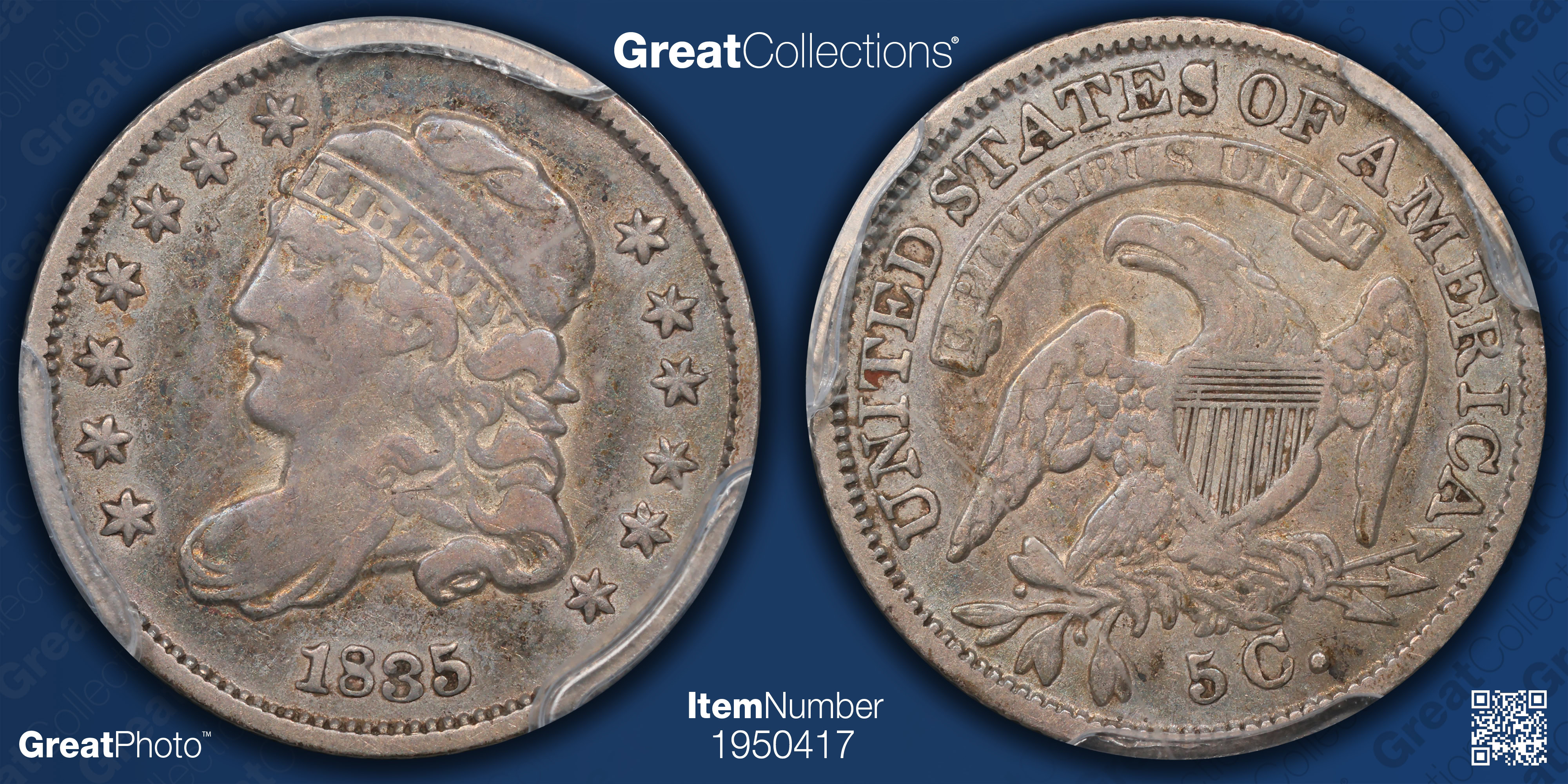 1835 Capped Bust Half Dime Small Date, Small 5C PCGS VF-30 (Item ...