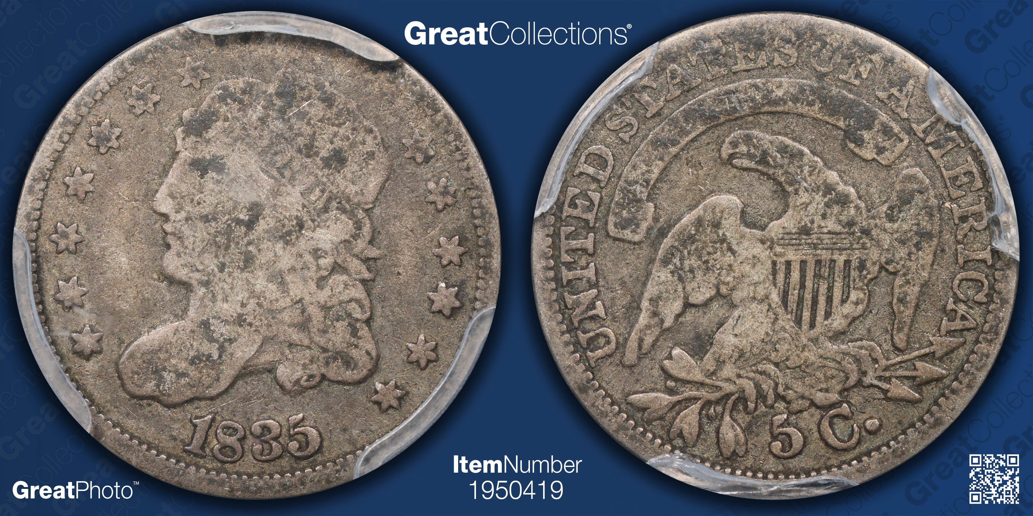 1835 Capped Bust Half Dime Large Date, Large 5C PCGS VG-08 (Item ...