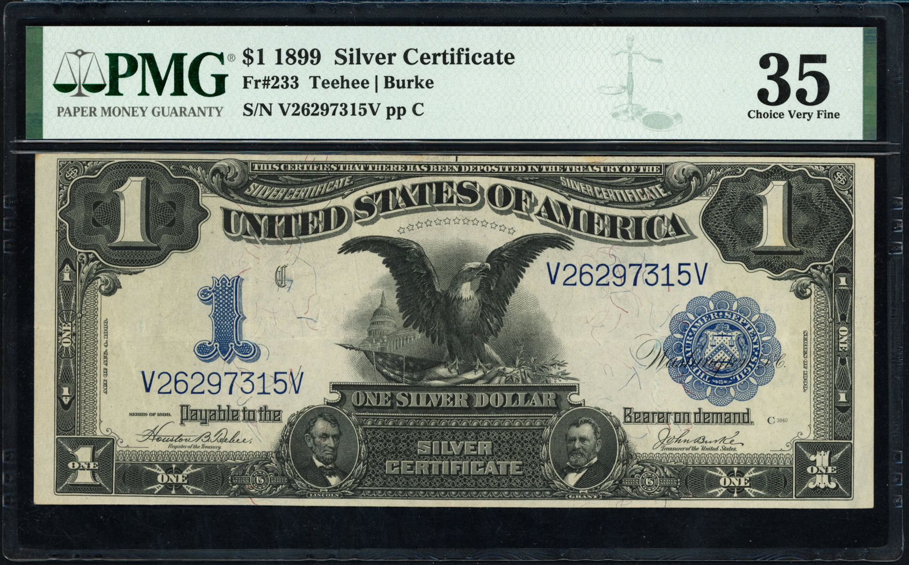 Fr. 233 1899 $1 Silver Certificate Note Teehee / Burke PMG Choice Very Fine 35 | PMG Cert ...